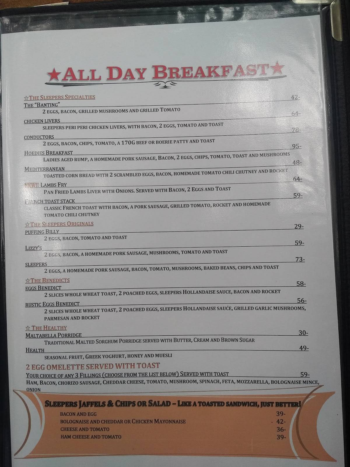 Menu at Sleepers Railway Station Restaurant., Hoedspruit