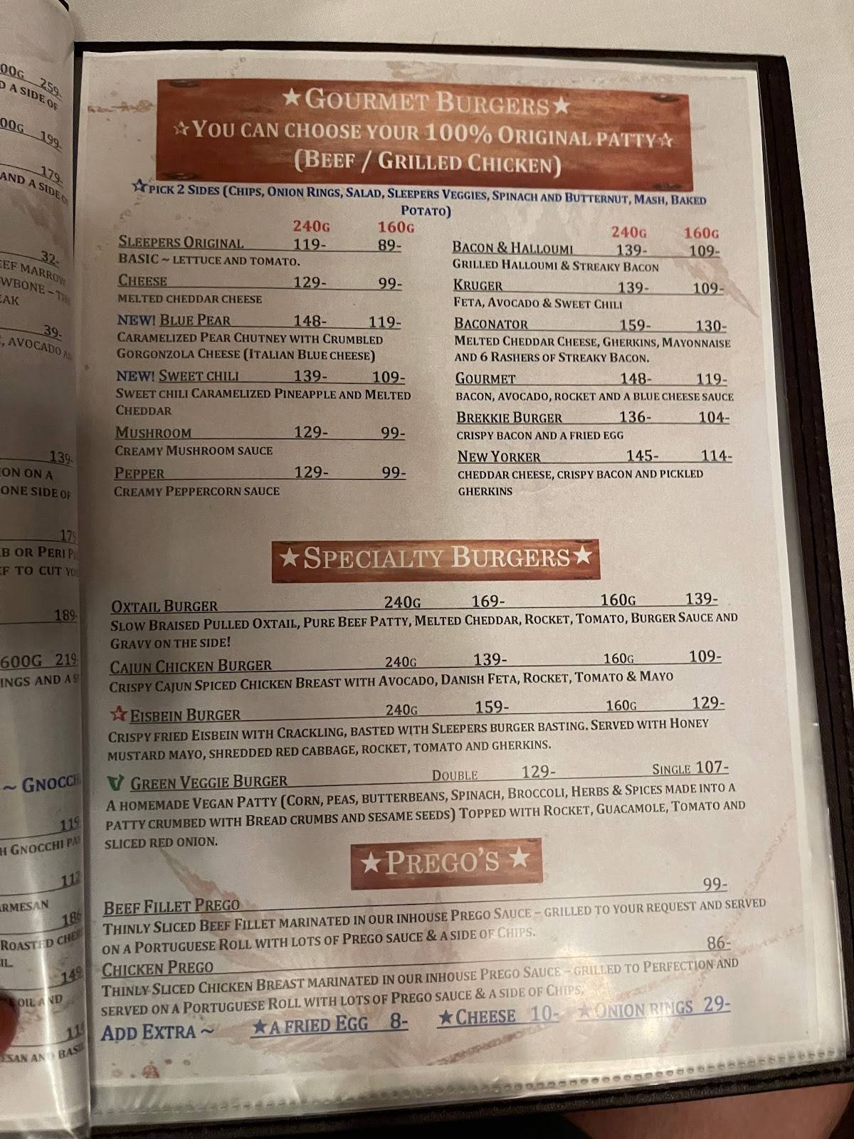 Menu at Sleepers Railway Station Restaurant., Hoedspruit