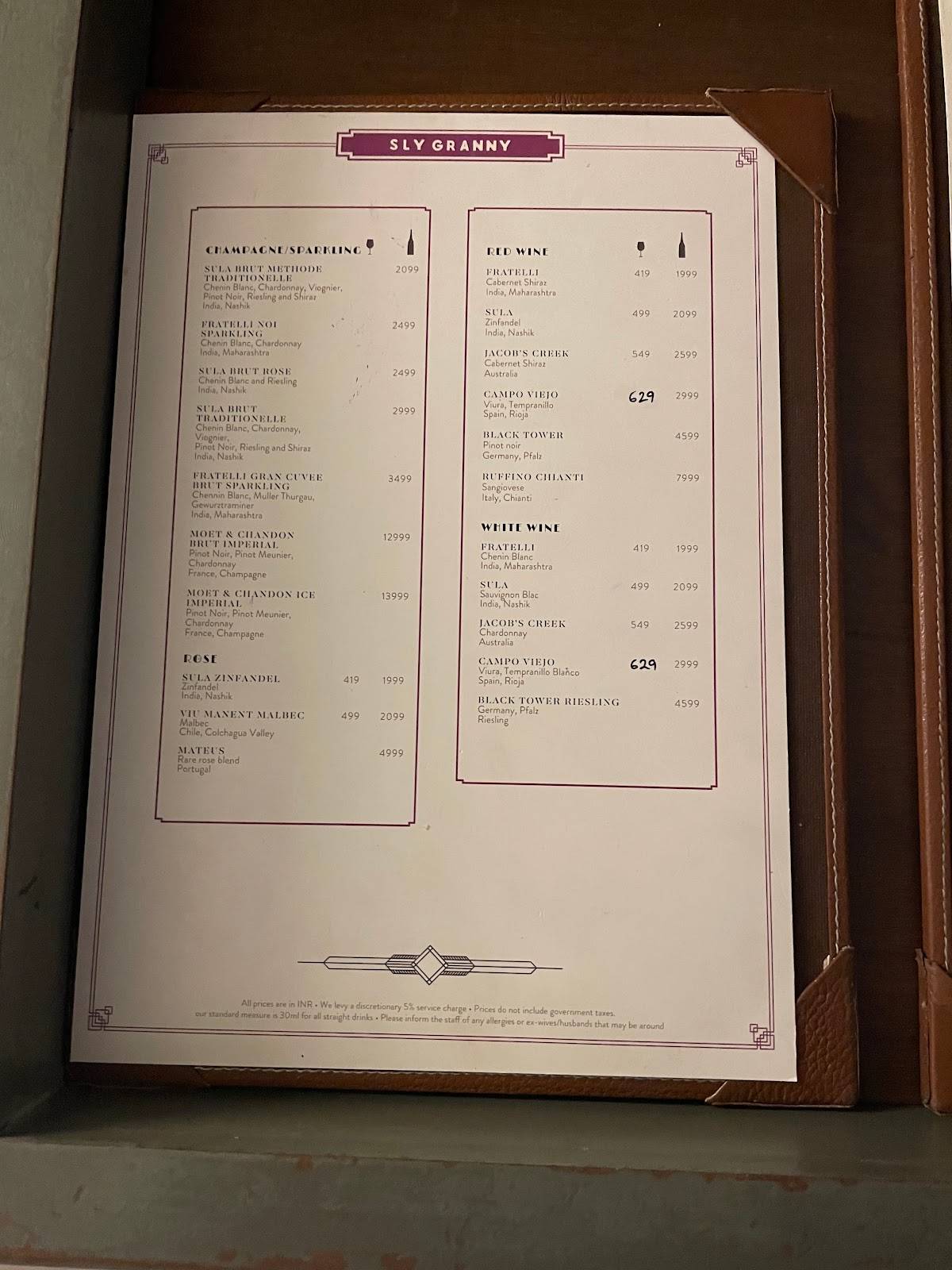 Menu at Sly Granny, Dehradun