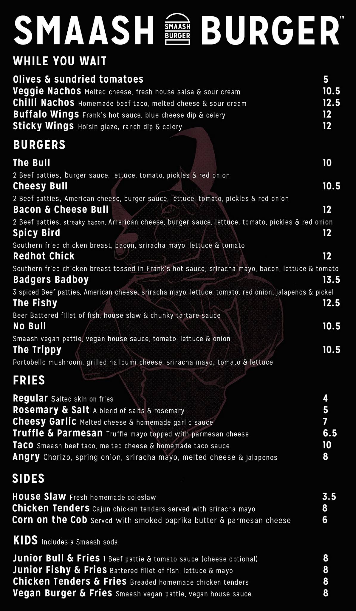 Menu at Smaash Burger restaurant, Ardfert