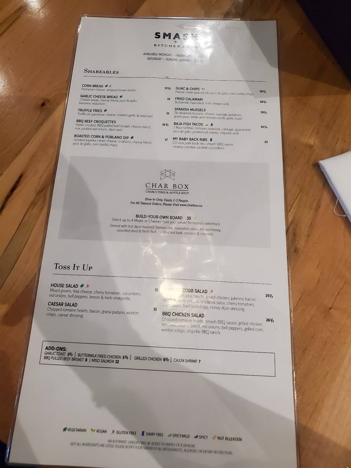 Menu at Smash Kitchen and Bar, Markham