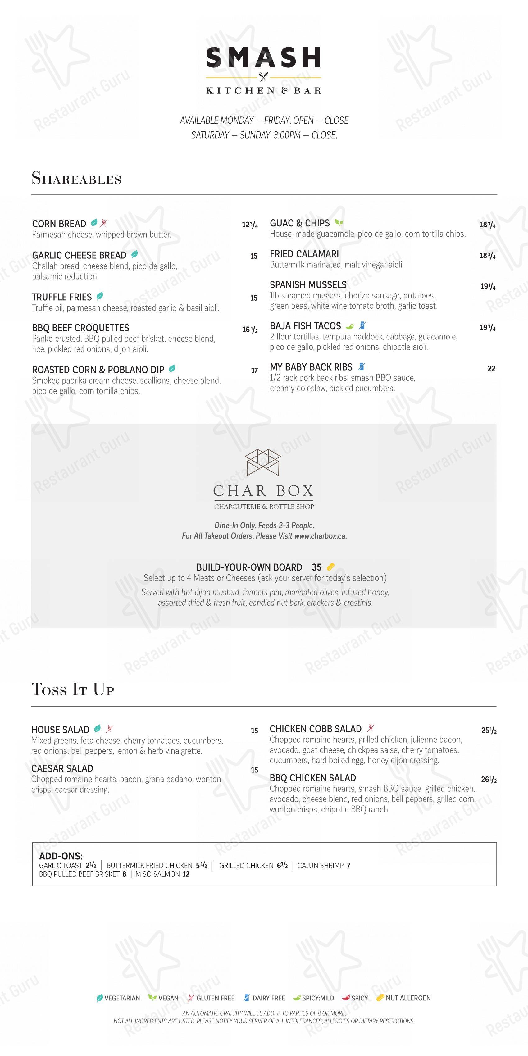 Menu at Smash Kitchen and Bar, Markham