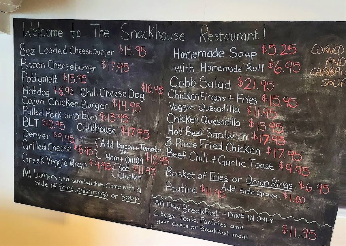 Menu at Snackhouse Restaurant, Sioux Narrows
