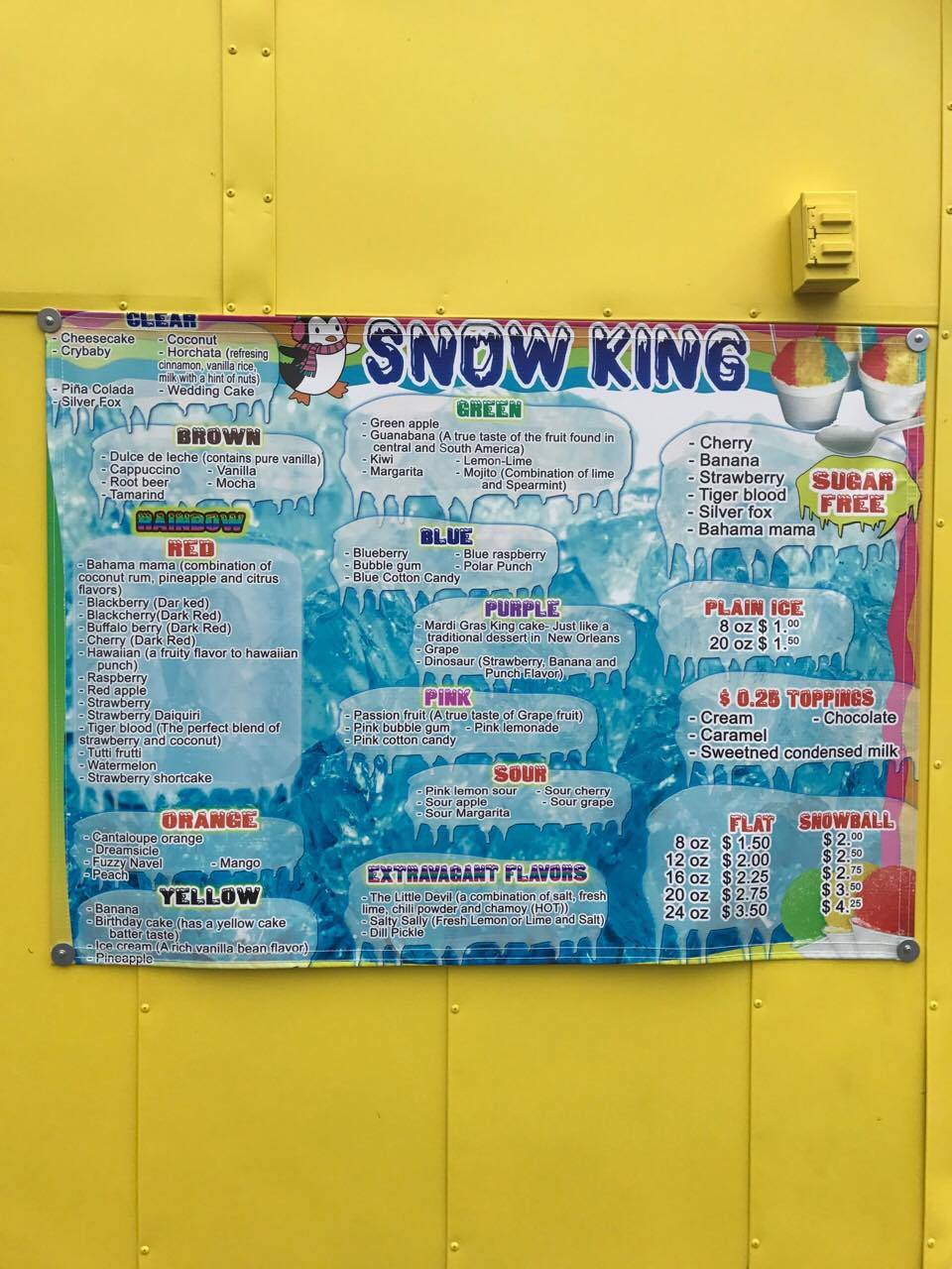 Menu at Snow King fast food, Muskogee, Gibson St