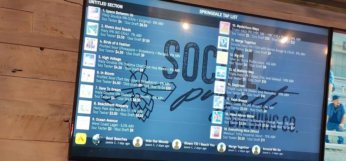 Menu at Social Project Brewing Co. pub & bar, Springdale