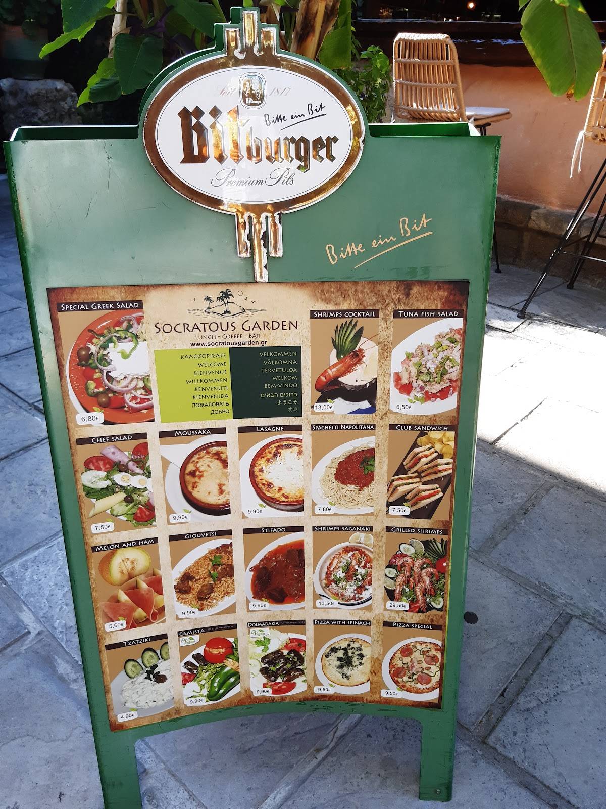 Menu at Socratous Garden, Rhodes