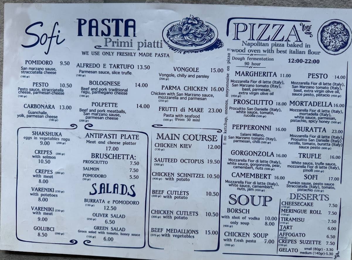 Menu at Sofi restaurant, Tivat