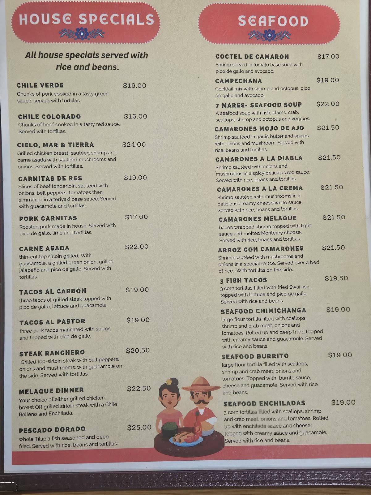 Carta del restaurante Sol De Melaque, Yamhill