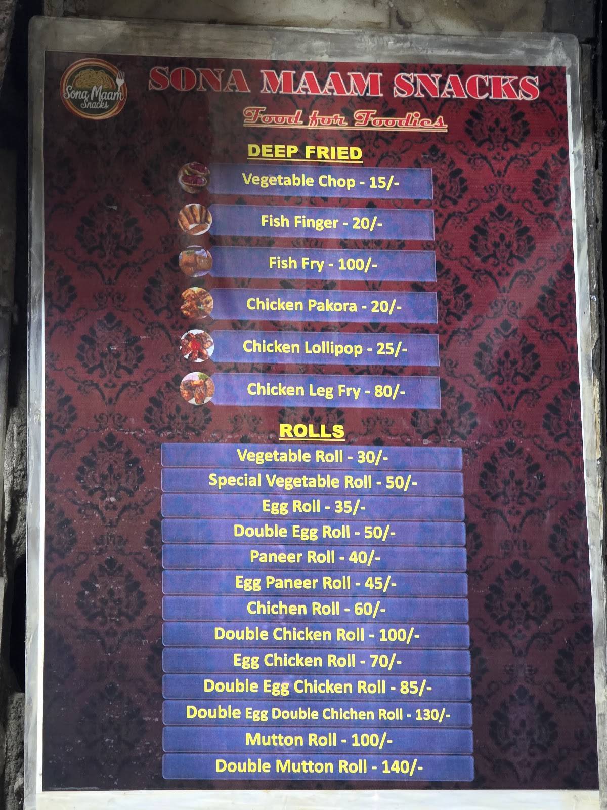 Menu at Sona Maam Snacks, Kolkata