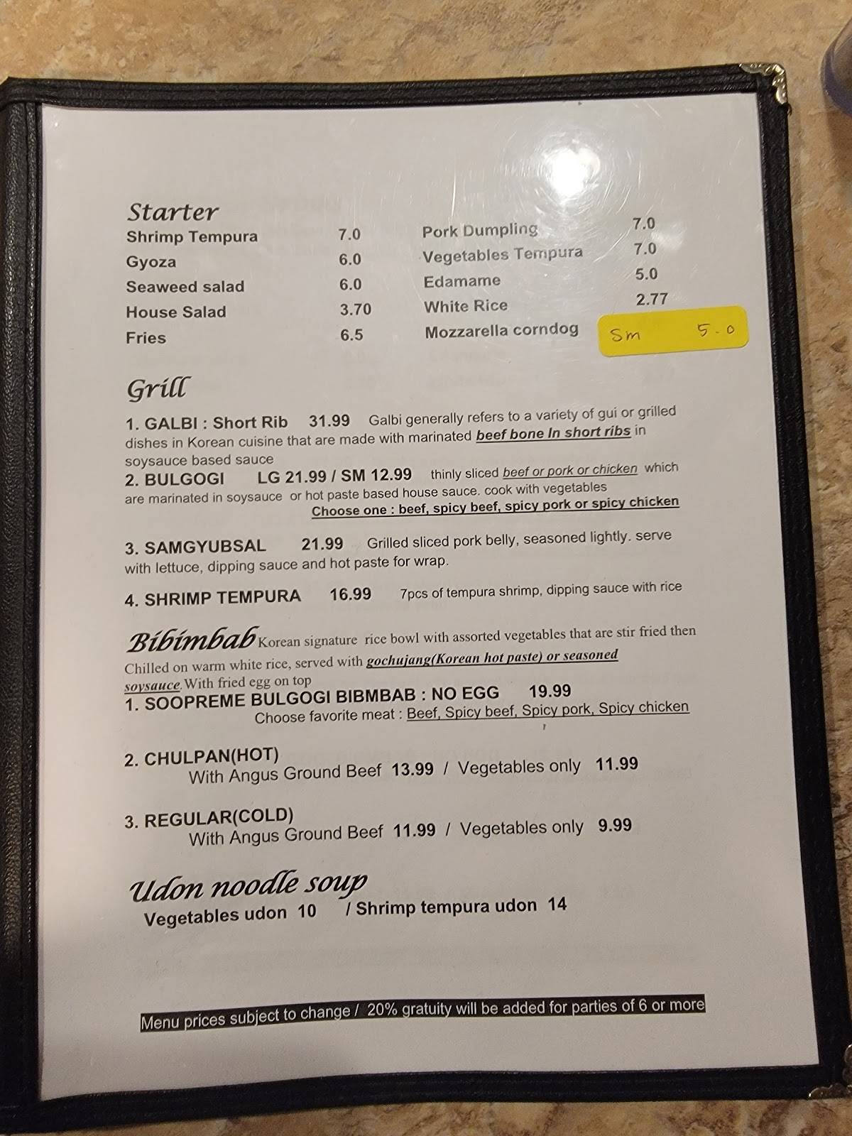 Menu at Soo Cafe RALEIGH, Raleigh