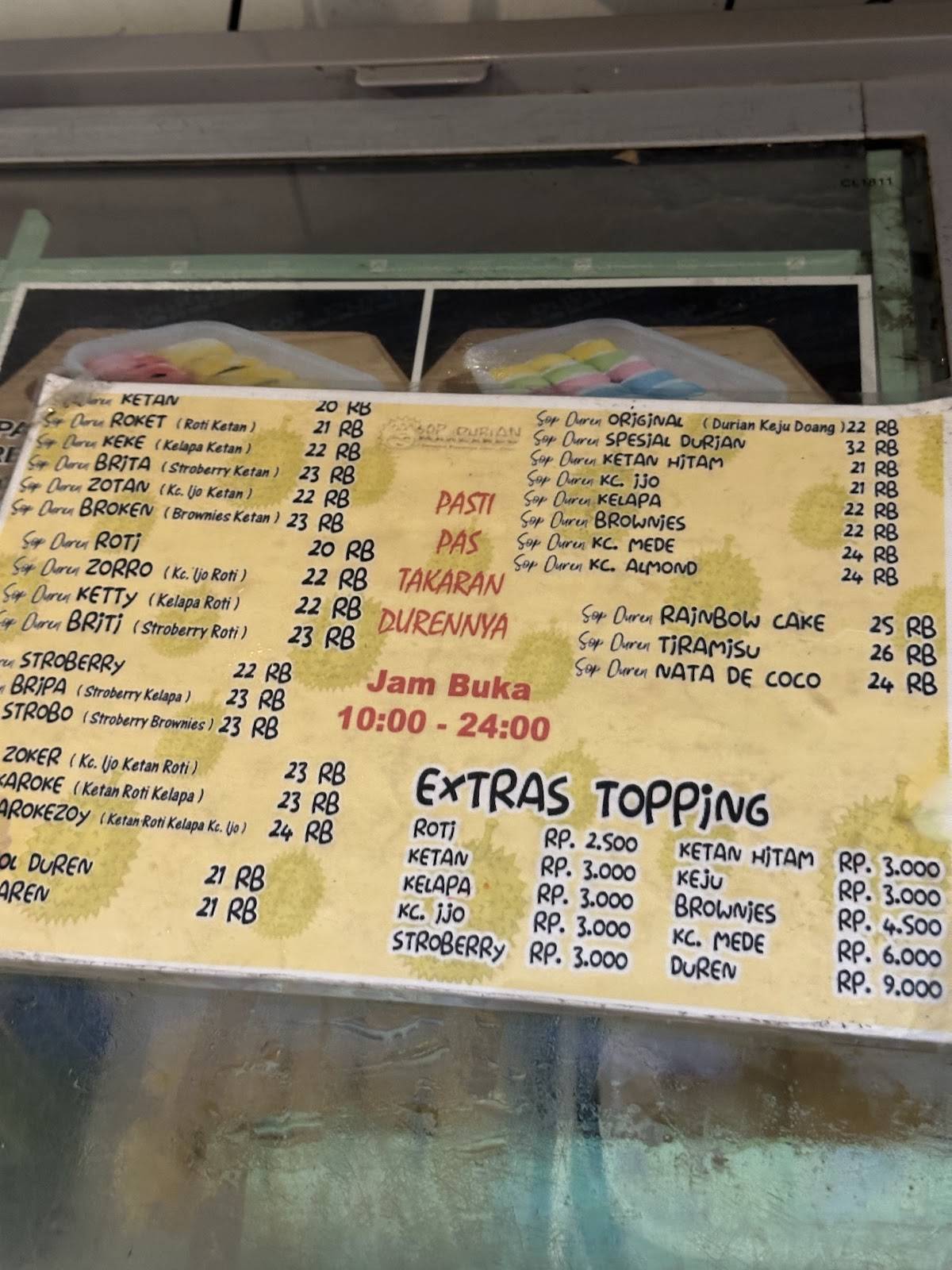 Menu at Sop Durian Margando restaurant, Depok