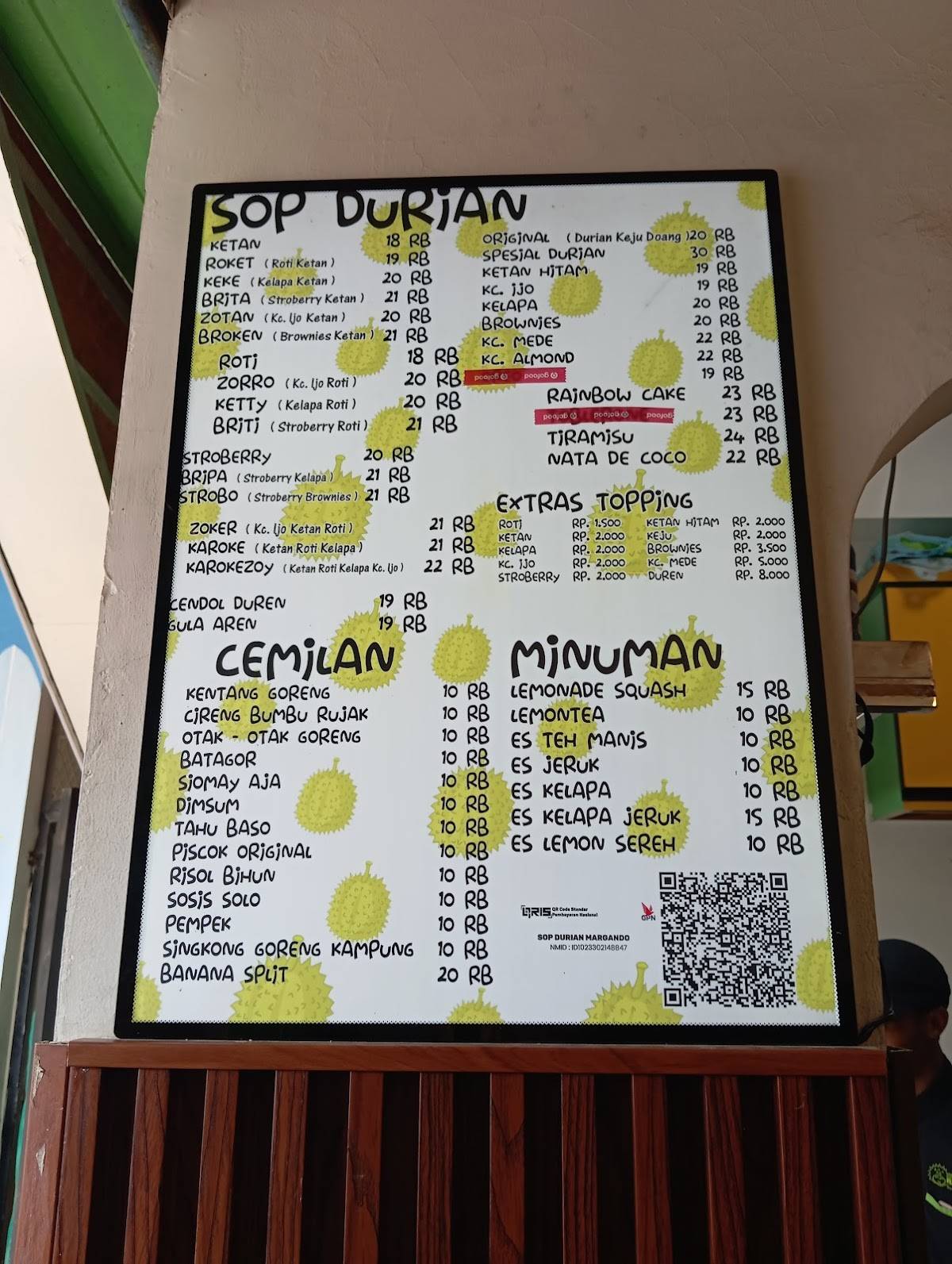 Menu at Sop Durian Margando restaurant, Depok
