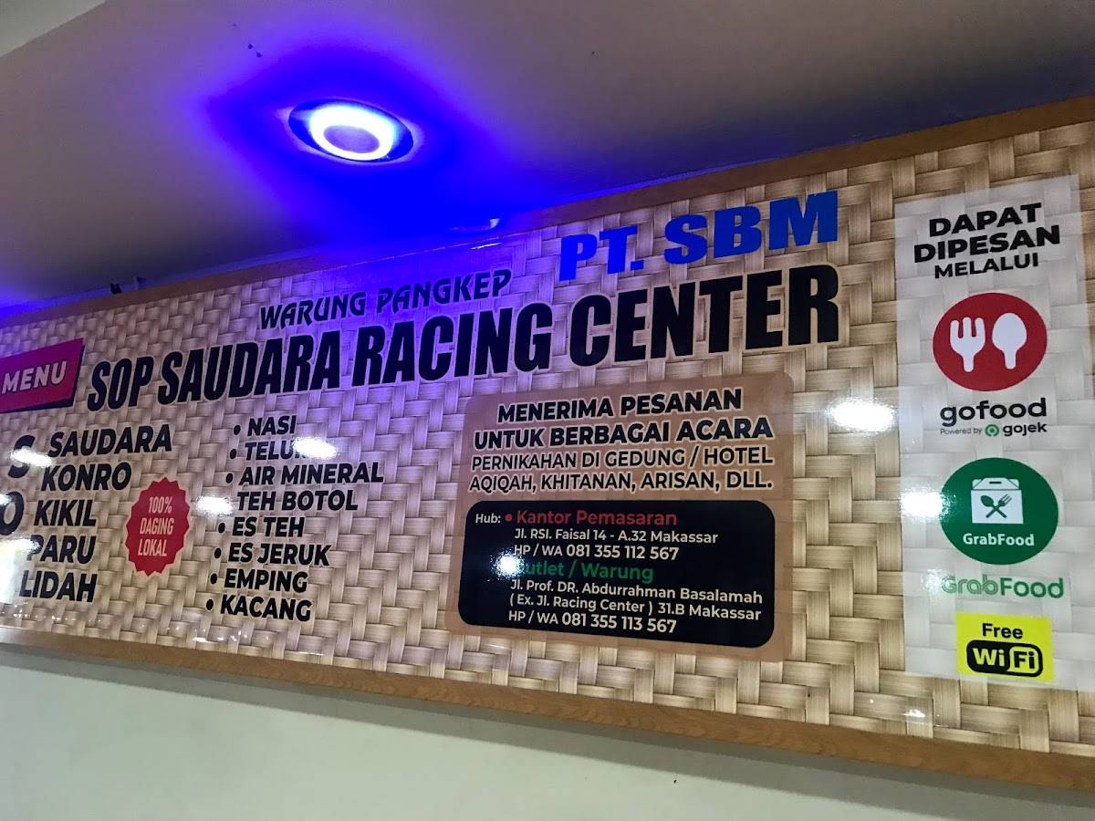 Menu at Sop Saudara Racing Center restaurant, Makassar
