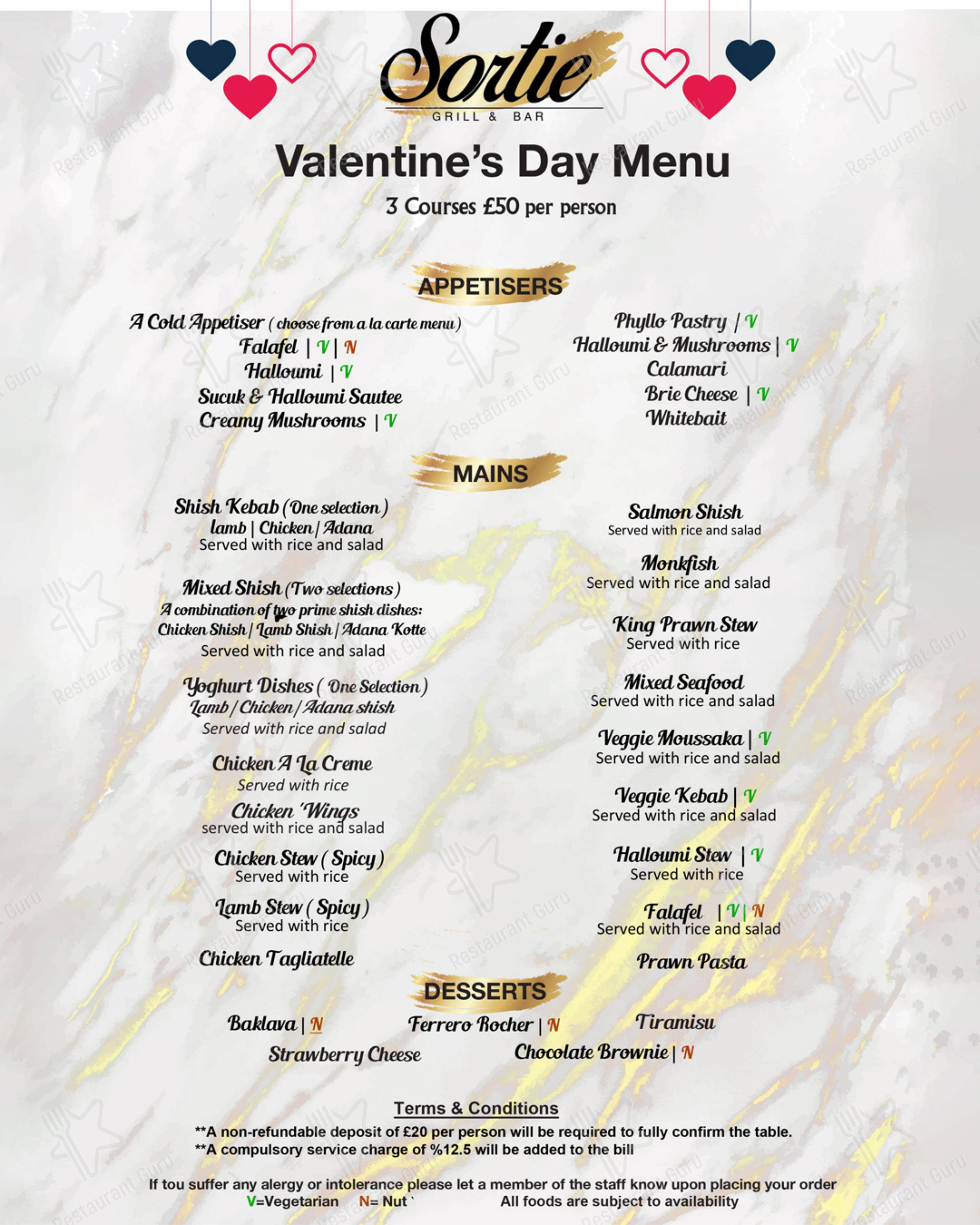 Menu at Sortie Grill & Bar, Hornchurch