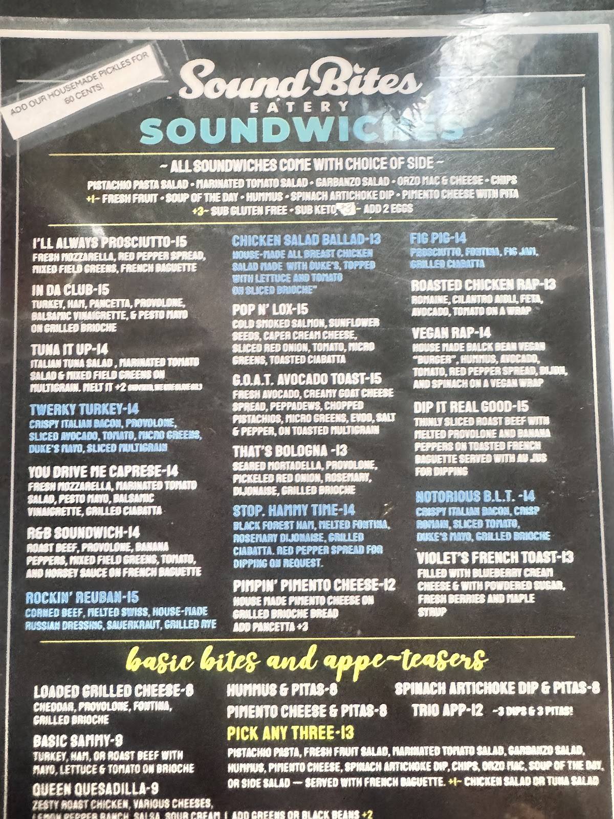 Menu at Sound Bites Eatery restaurant, Columbia