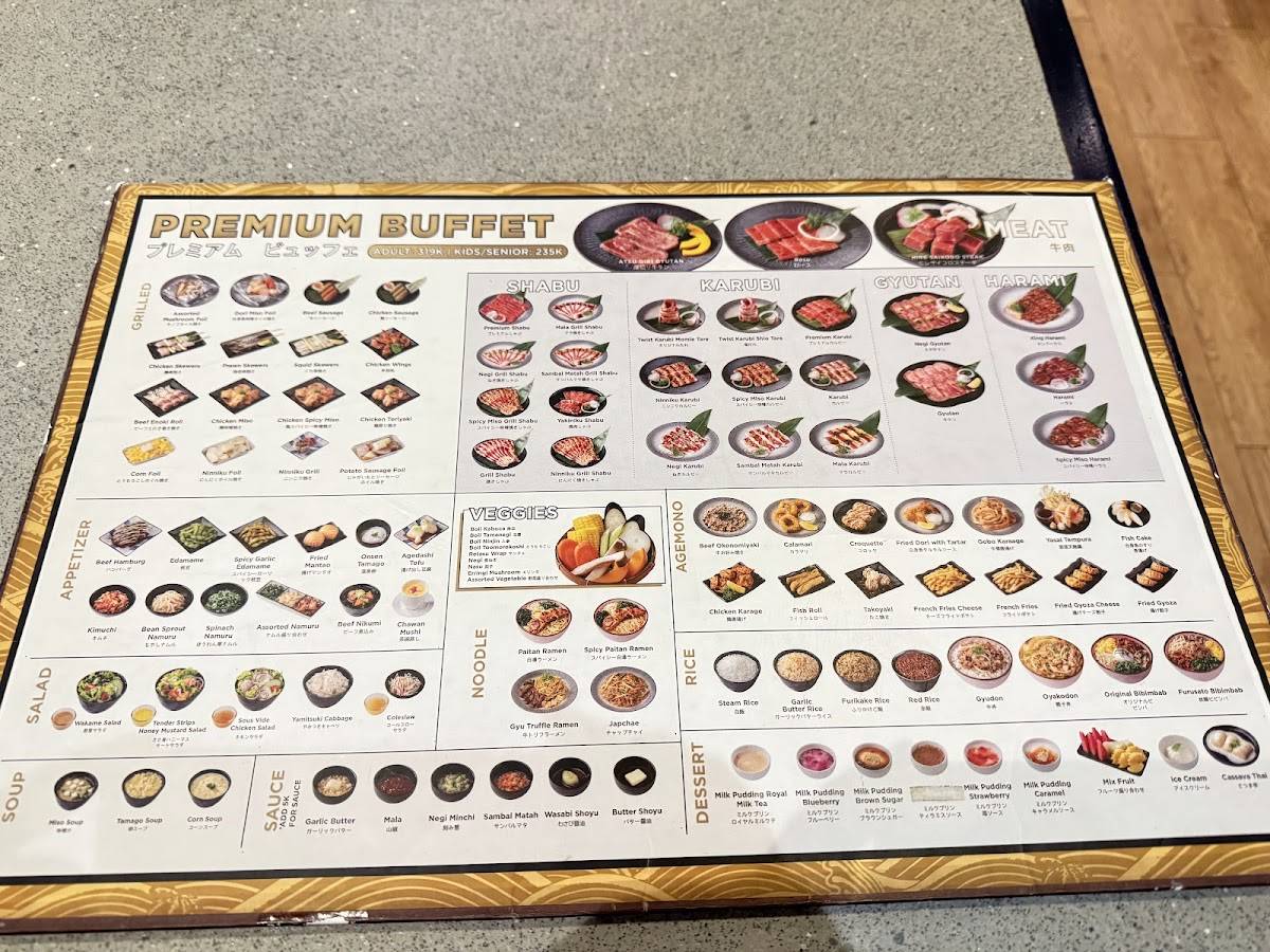 Menu at Super Yakiniku restaurant, South Jakarta