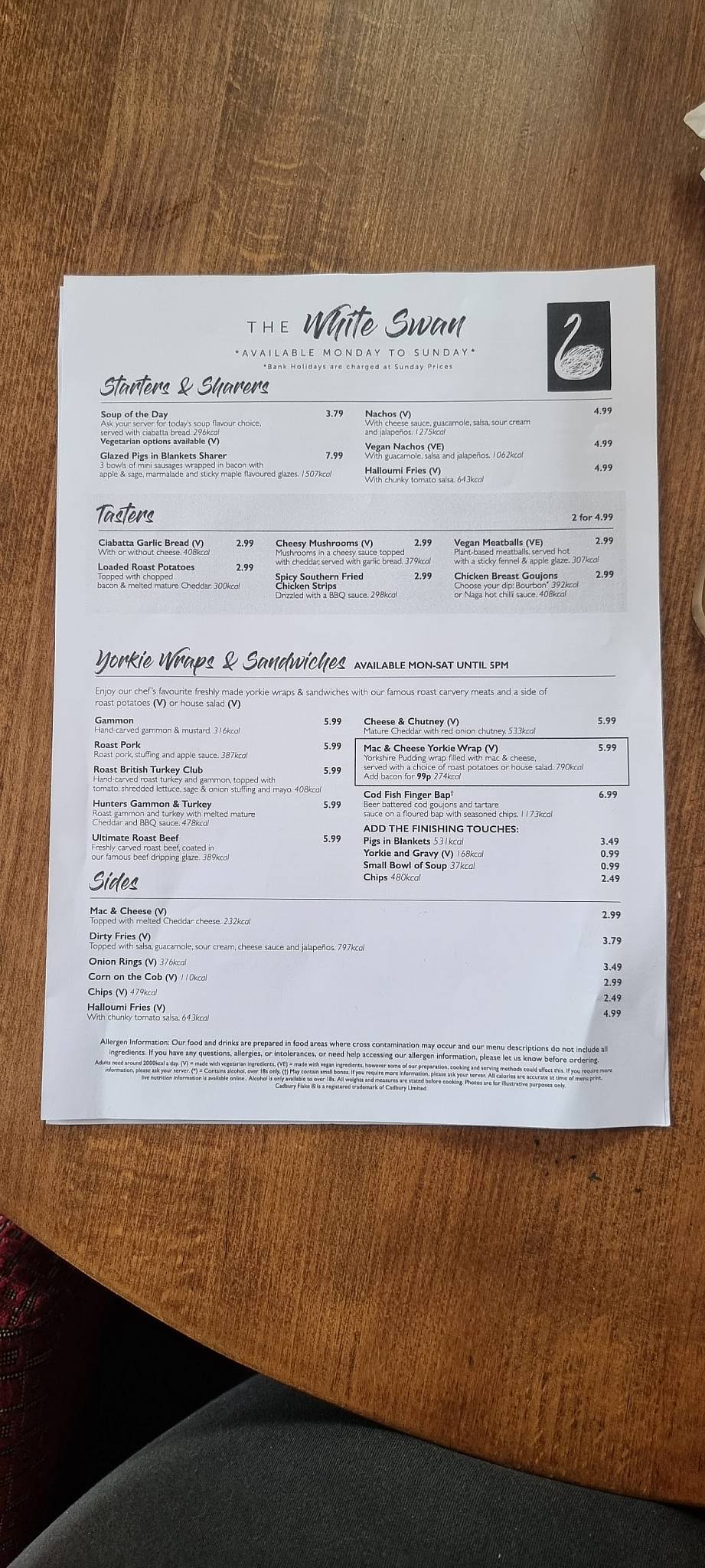 Menu at The White Swan, Southampton pub & bar, Southampton