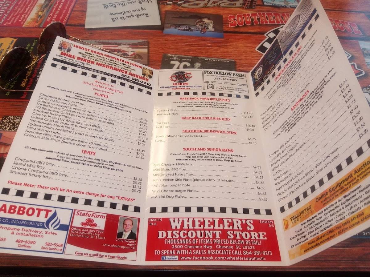 Menu at Southern Barbecue, Spartanburg, 6 Fairview Church Rd