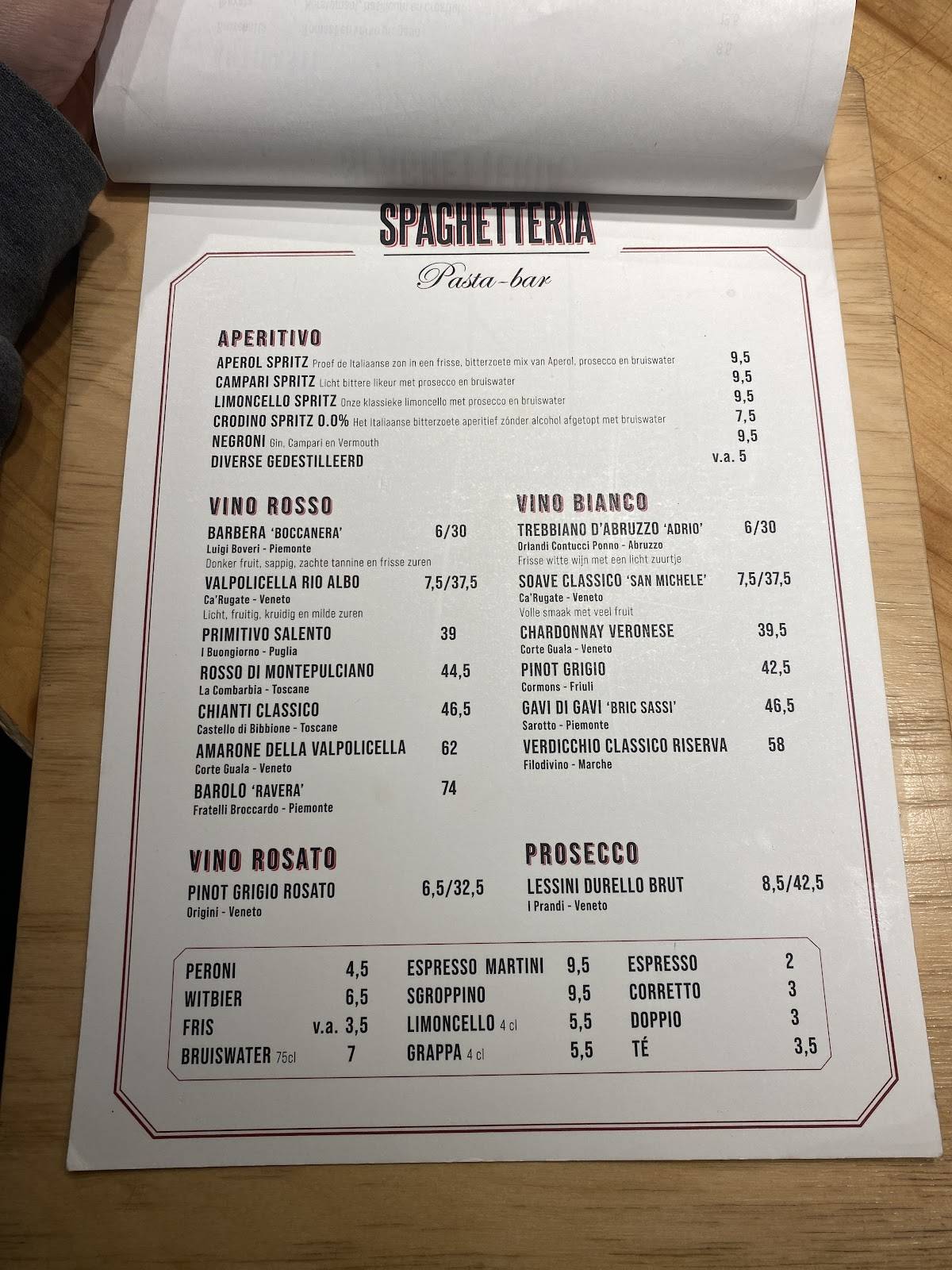 Speisekarte von Spaghetteria, Amsterdam, Daniël Stalpertstraat 93-95