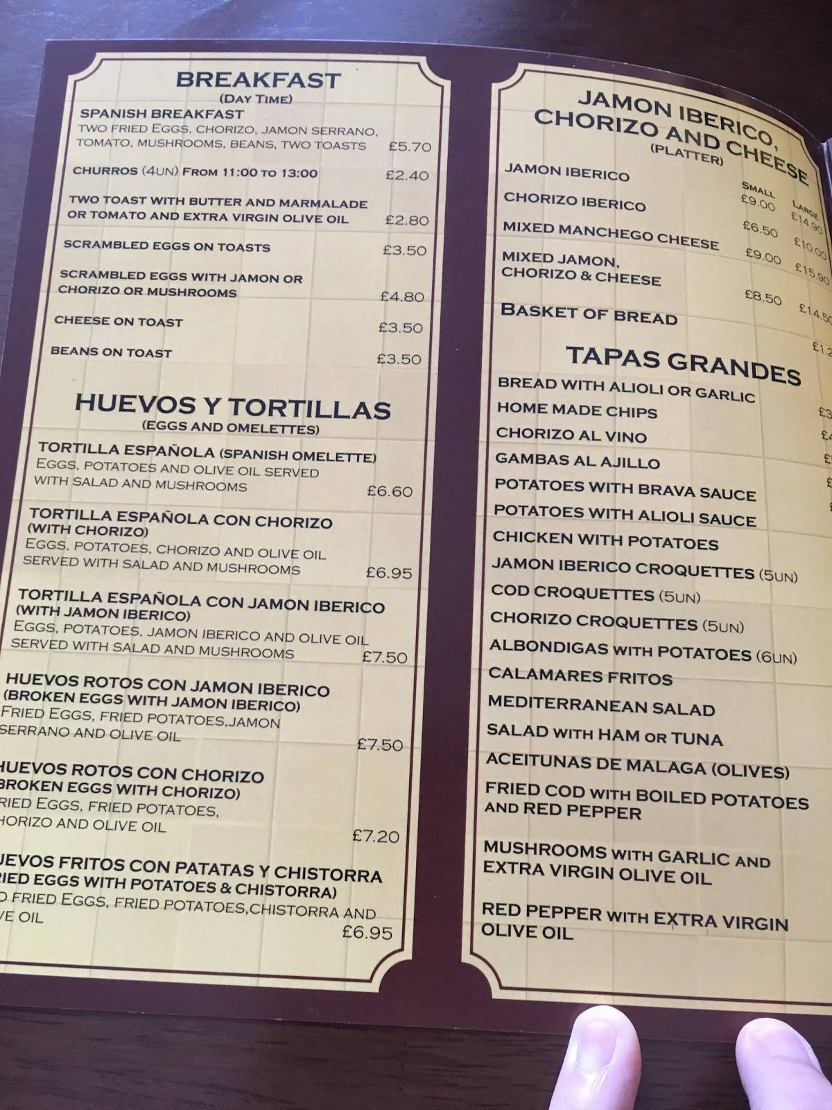 Menu at Spanish Taste cafe, Bournemouth