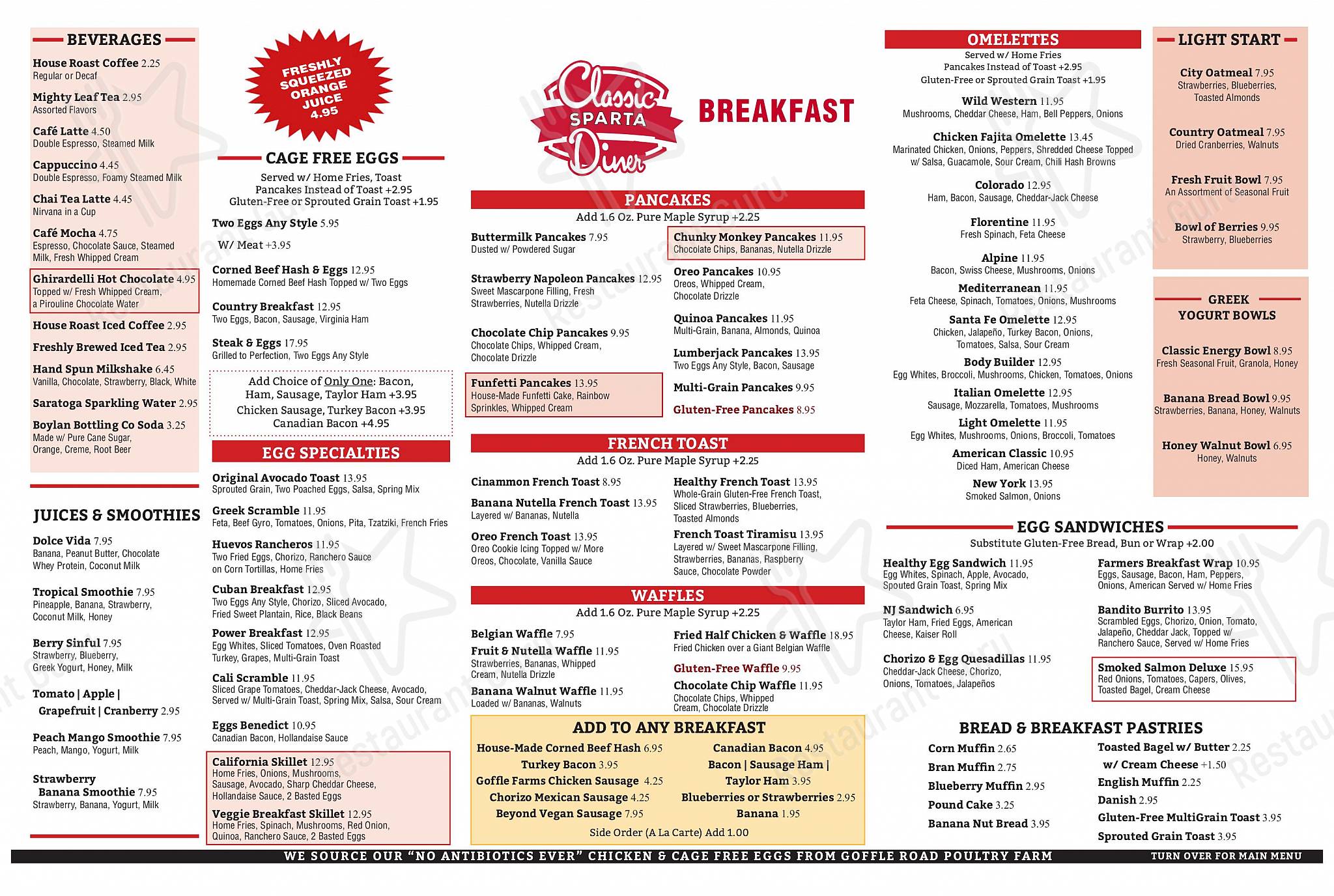 Carta del postres Sparta Classic Diner, Municipio del Sparta