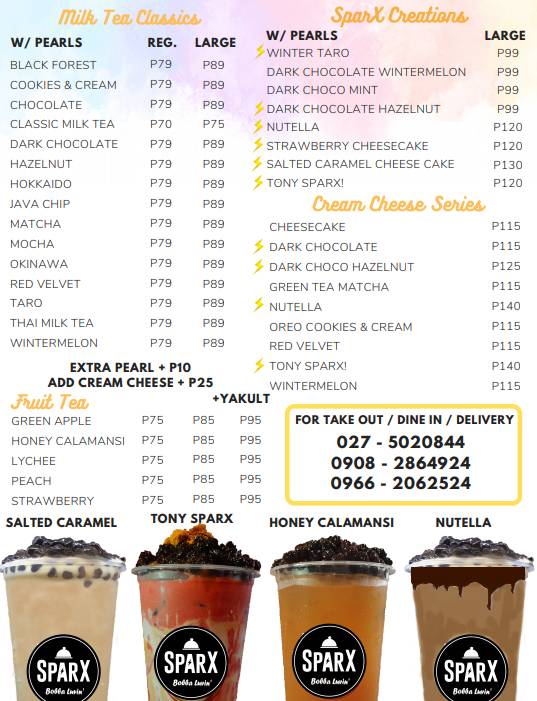 Menu at Sparx Cafe (formerly Sparx Bistro), Quezon City