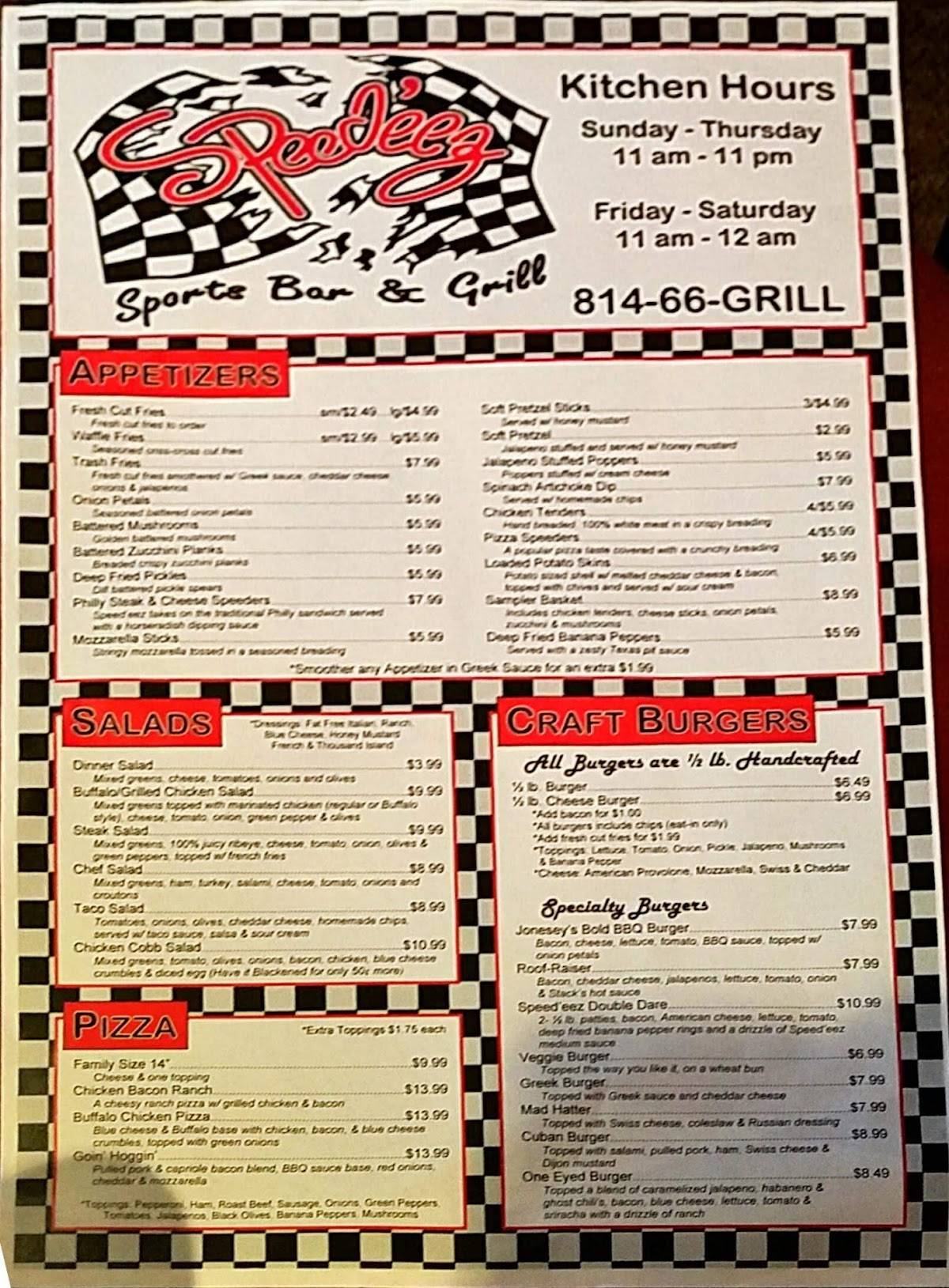 Menu at Speed-Eez on 6 pub & bar, Corry