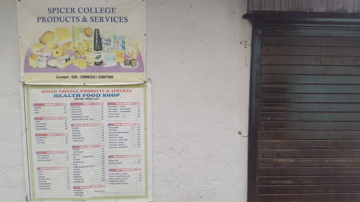 Menu at Spicer College Bakery and Confectionery, Pune
