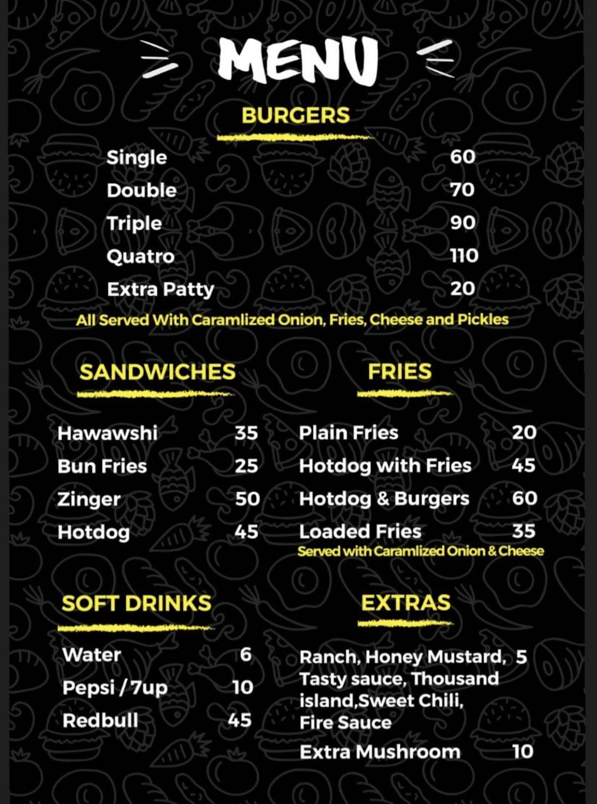 Menu at Spot burger restaurant, Cairo