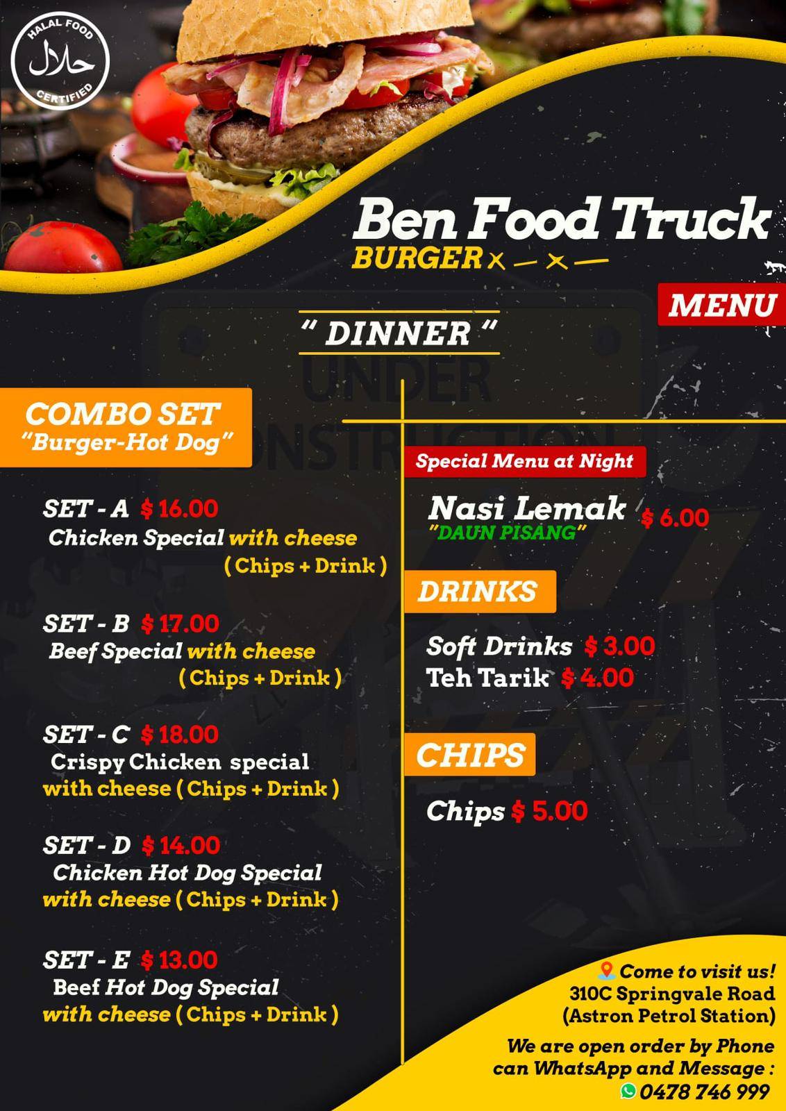 Menu at Ben Burger Springvale restaurant, Springvale