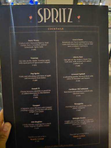 Menu at Spritz Makati restaurant, Makati