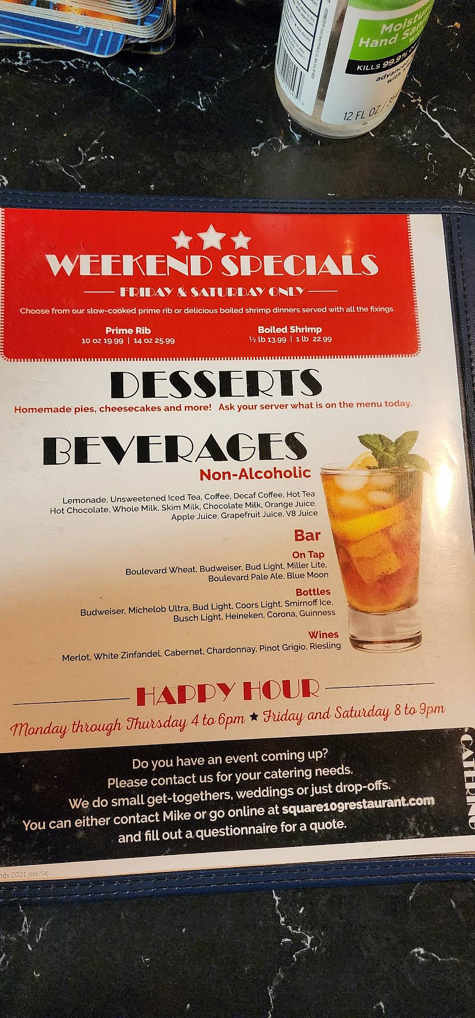 Menu at Square 109 Restaurant & Bar, Clinton