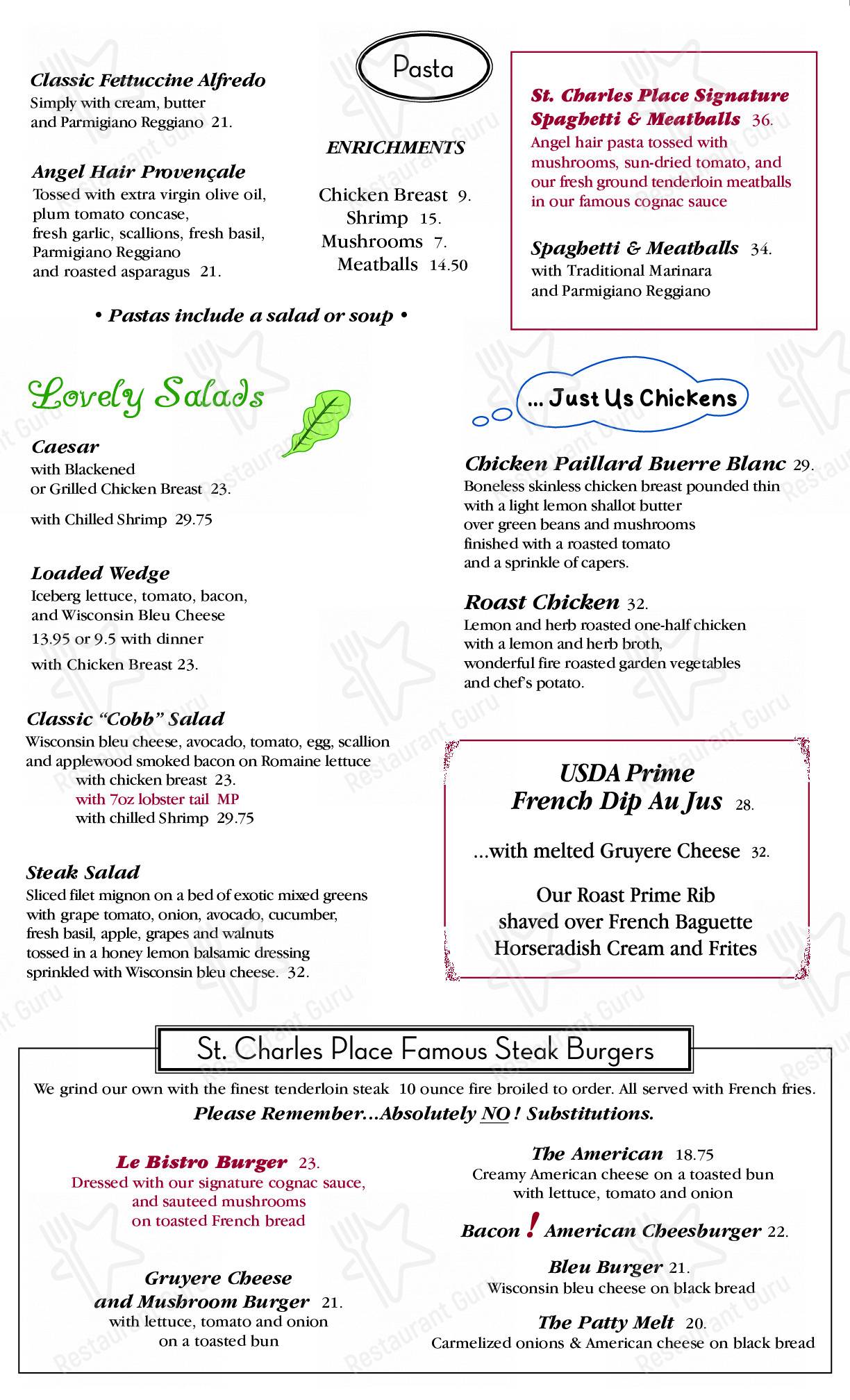 Menu at St. Charles Place STEAKHOUSE, St. Charles