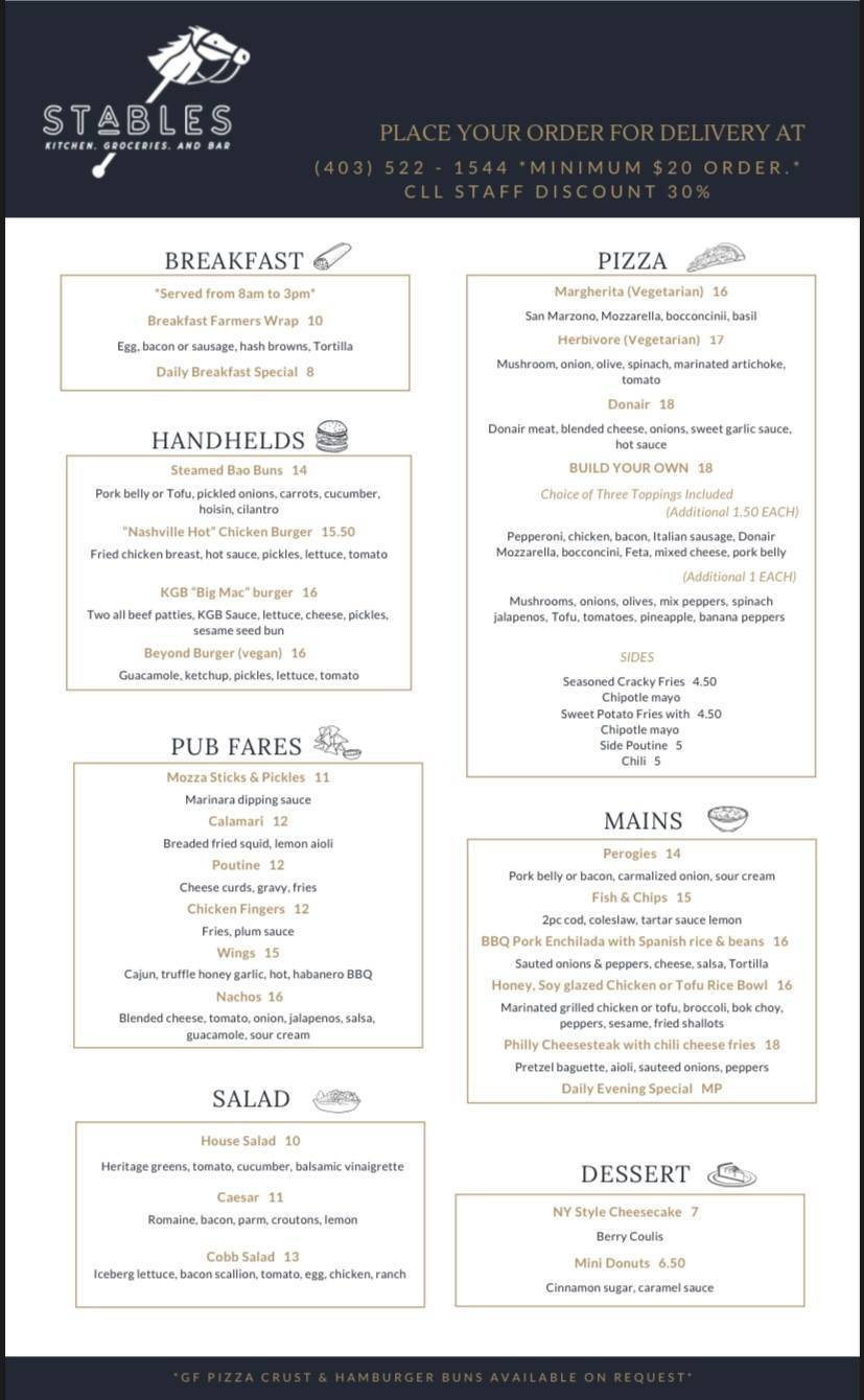 Menu at Stables K.G.B pub & bar, Lake Louise