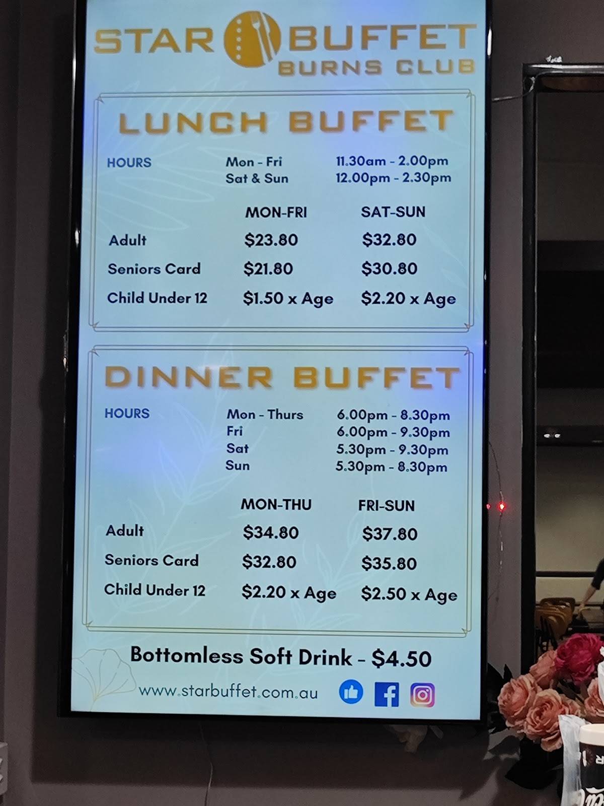 Menu at Star Buffet Canberra restaurant, Kambah