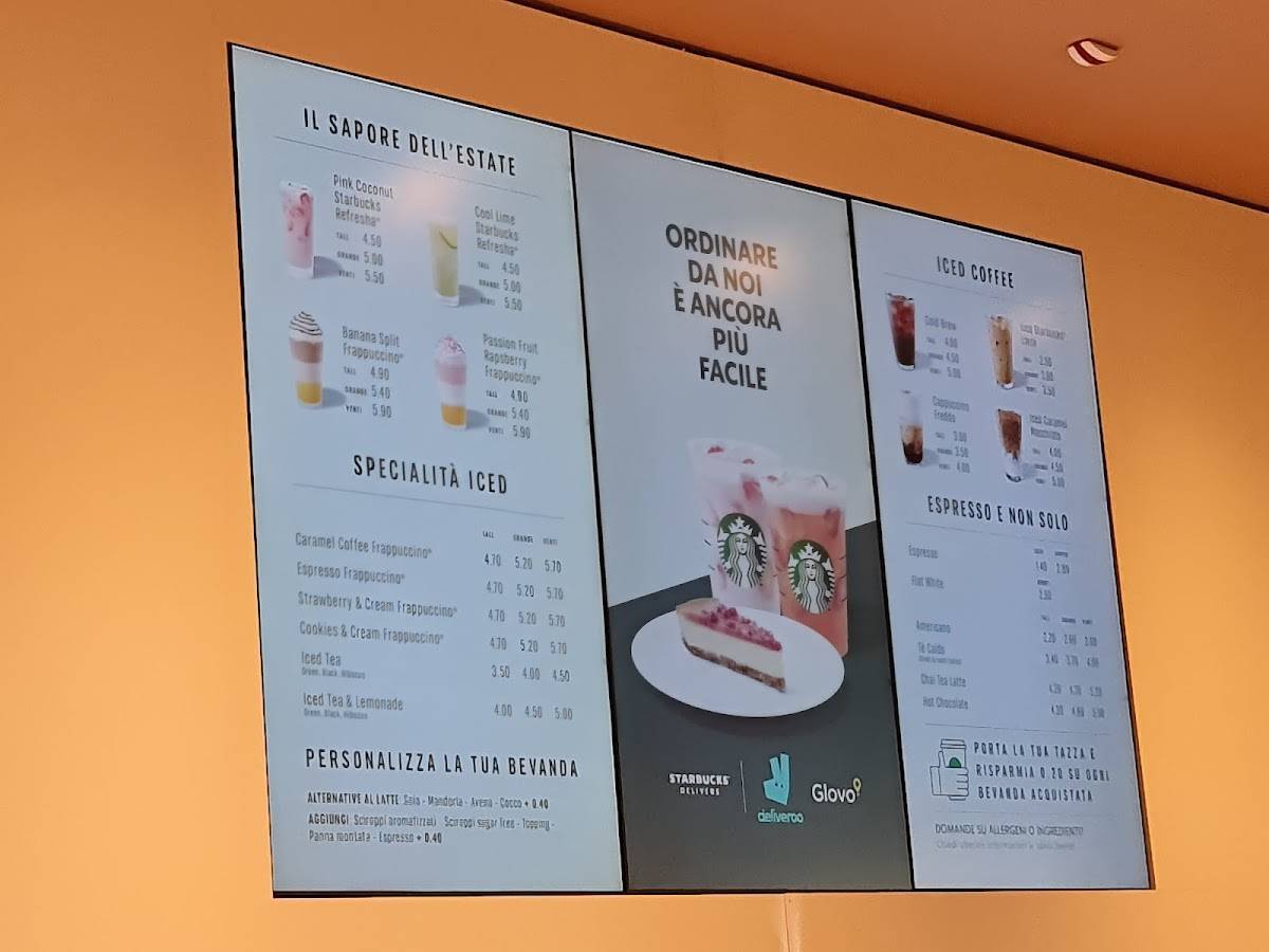 Menu au Starbucks Castel Romano Designer Outlet cafeteria, Rome