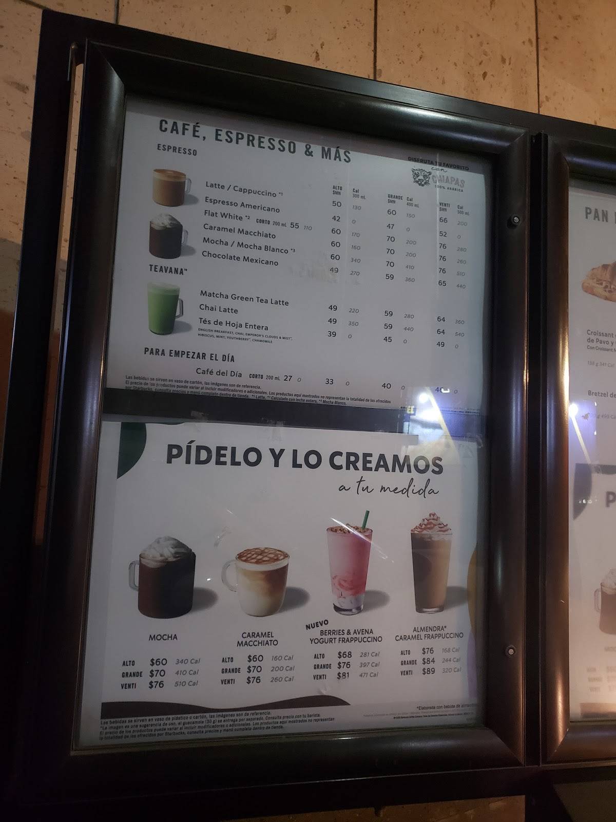 Carta del café Starbucks Cumbres DT, Monterrey