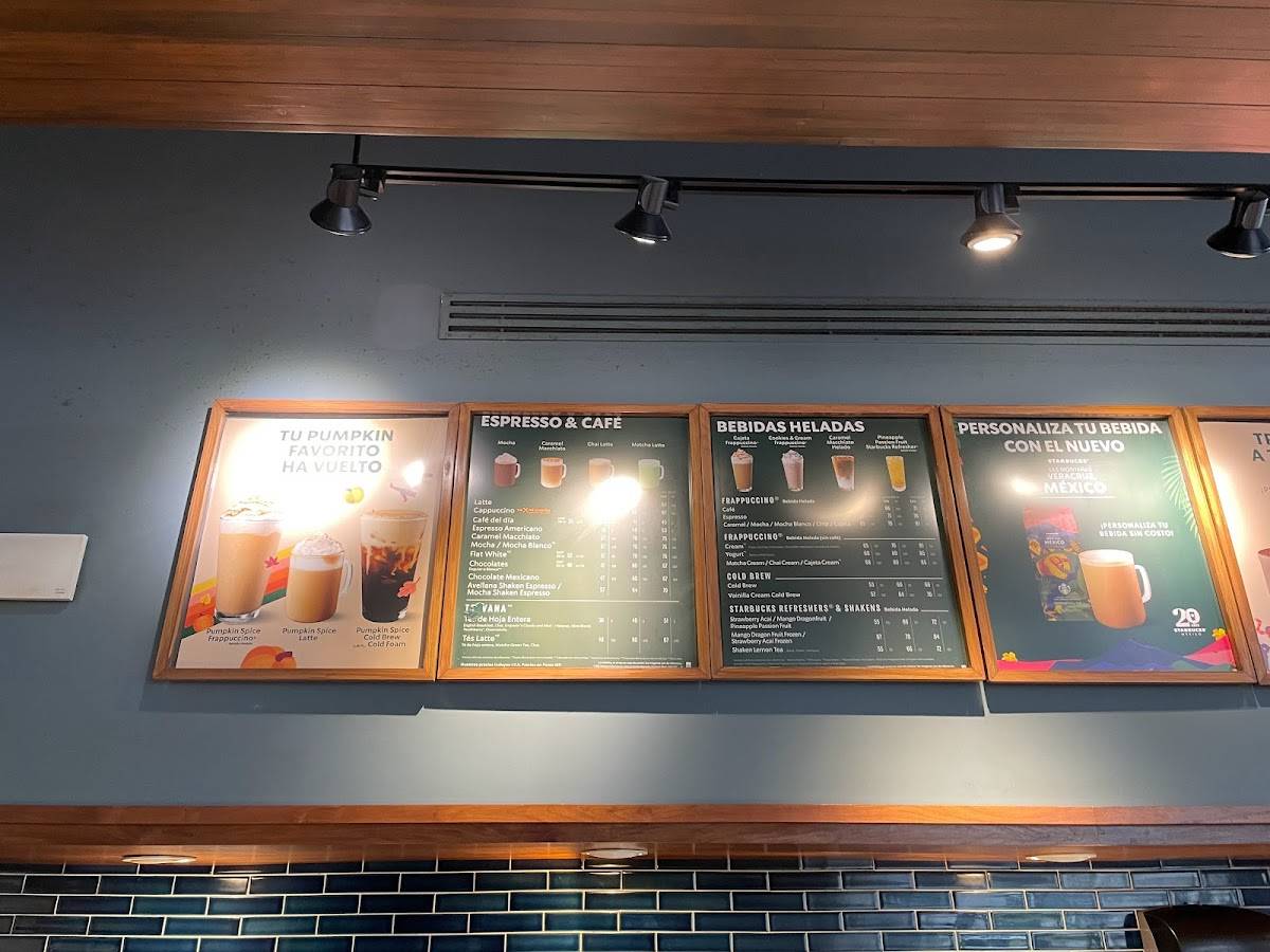 Menu at Starbucks restaurant, Mexico City, Autopista México-Marquesa 1235
