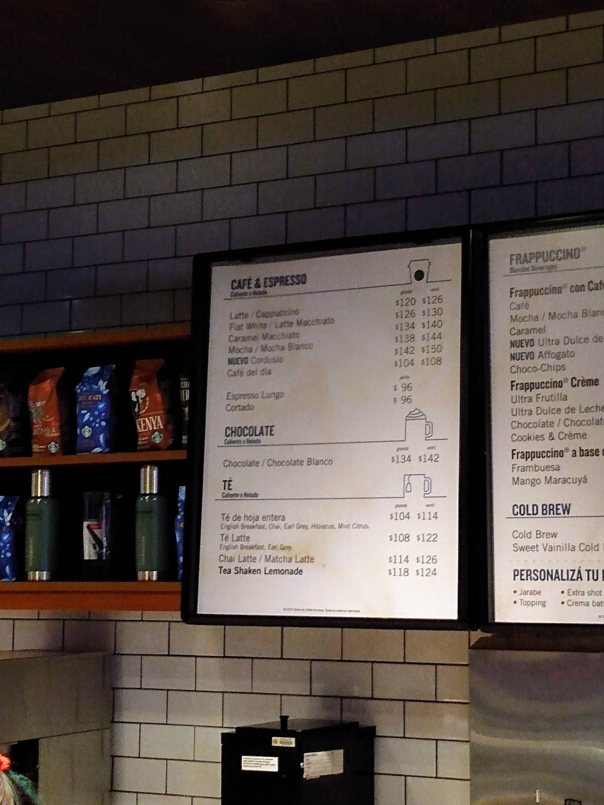 Menu at Starbucks cafe, Palmetto Bay, S Dixie Hwy