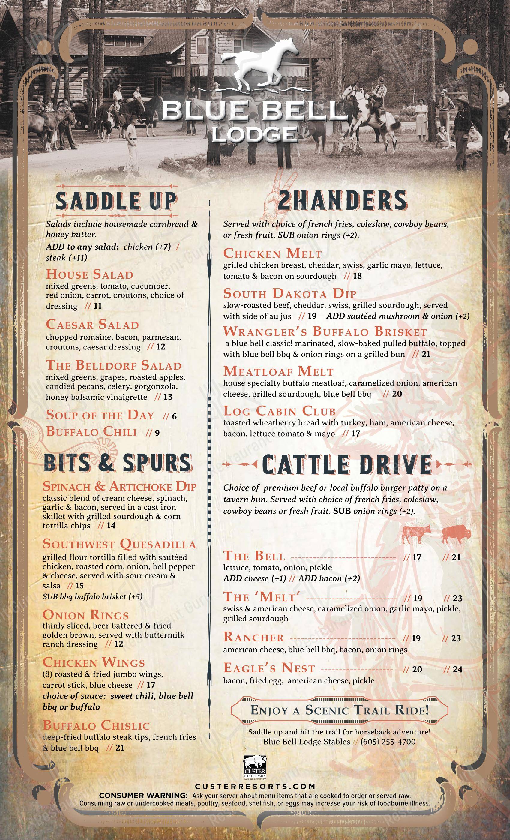 Menu at State Game Lodge Restaurant Custer State Park, USA