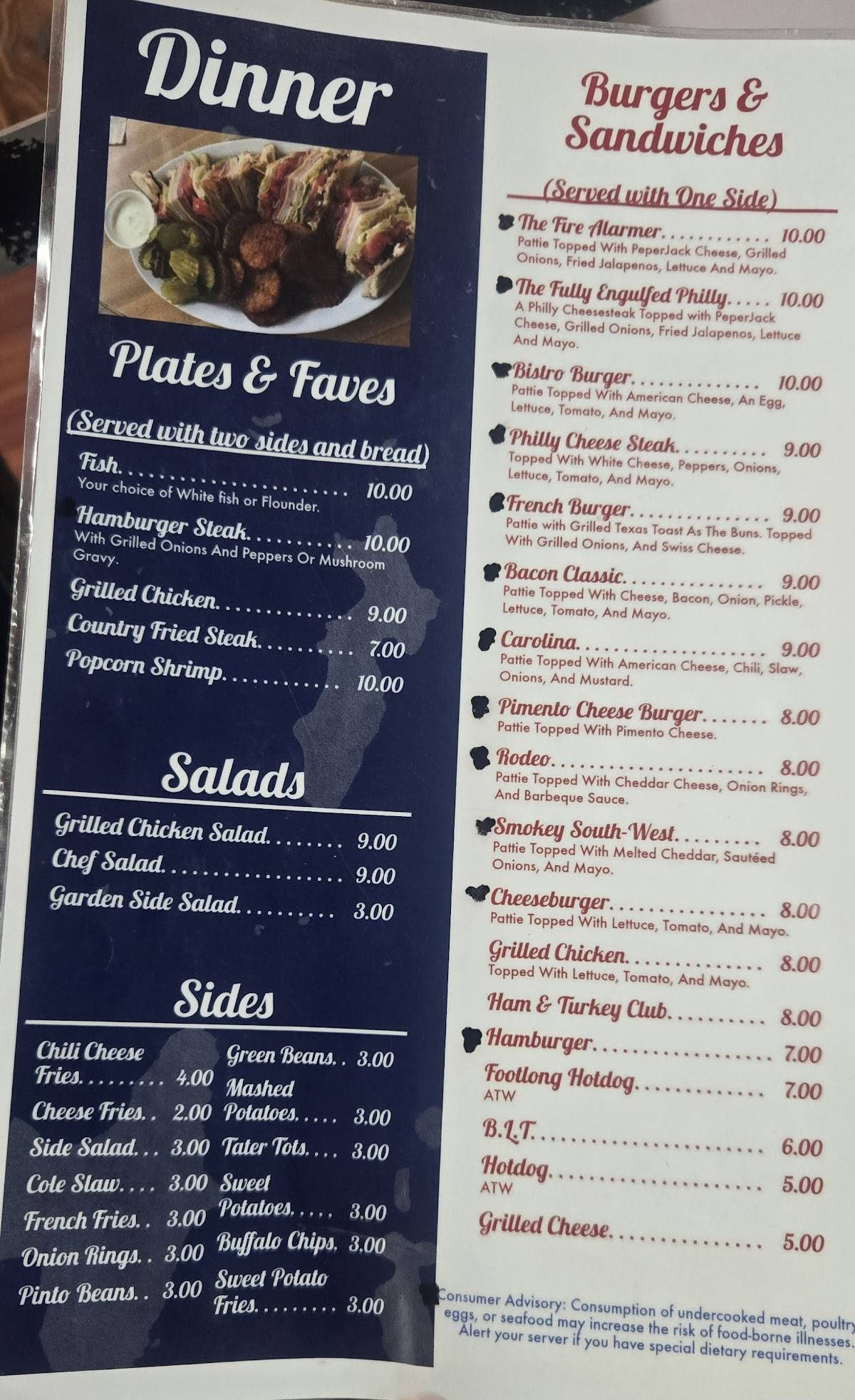Menu at Station 21 restaurant, North Wilkesboro