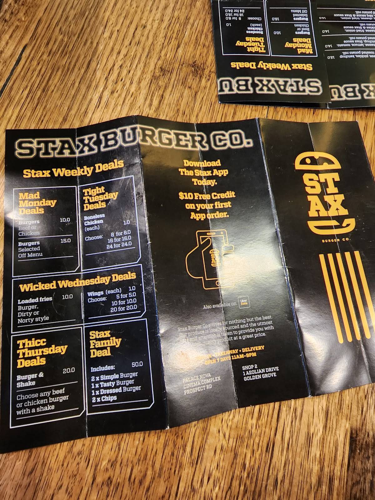 Menu at Stax Burger Co. - Prospect restaurant, Prospect