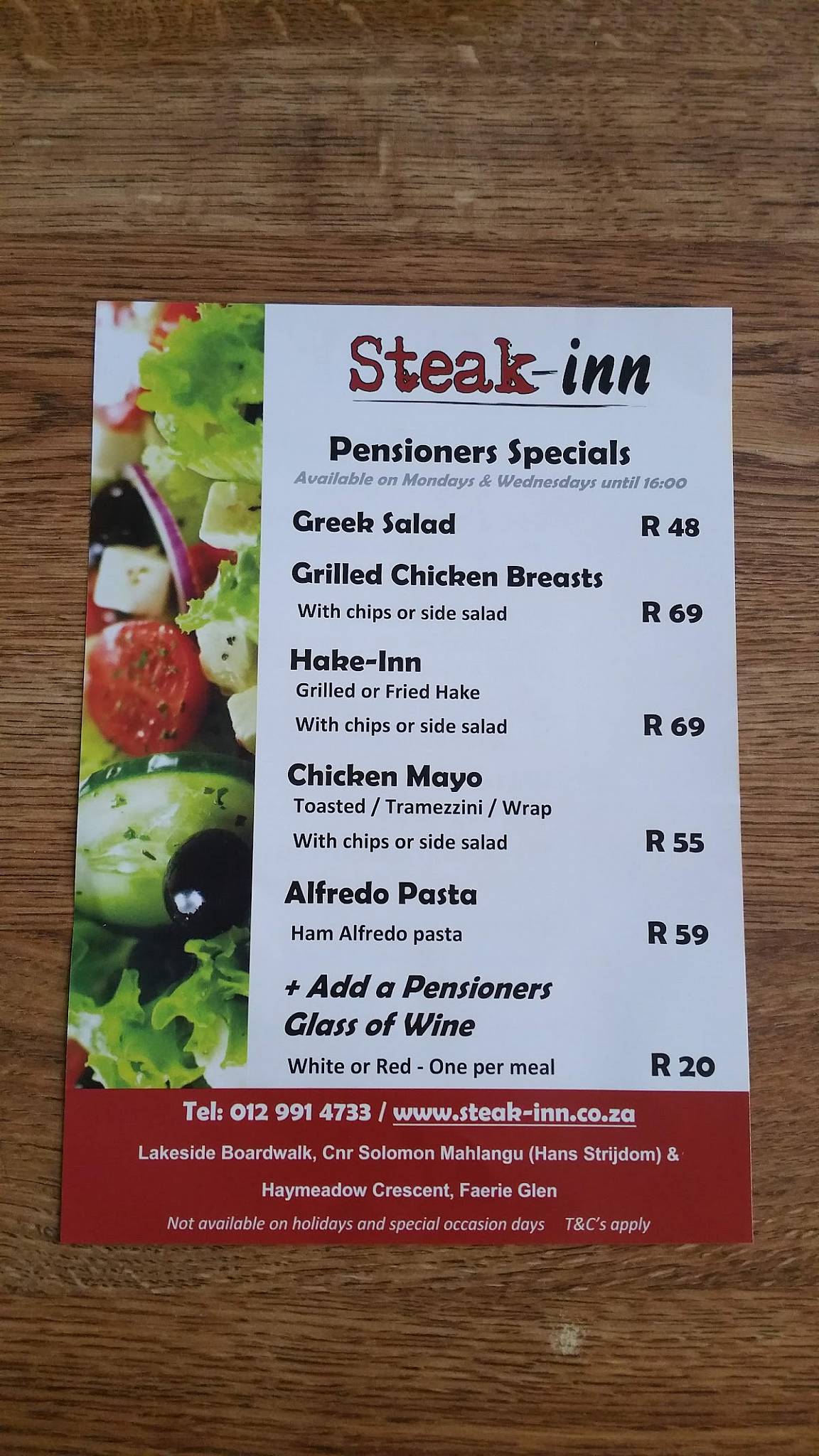 Speisekarte von Steak-Inn restaurant, Pretoria