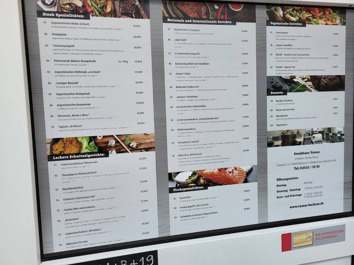 Speisekarte von Steakhaus Vamos, Beckum