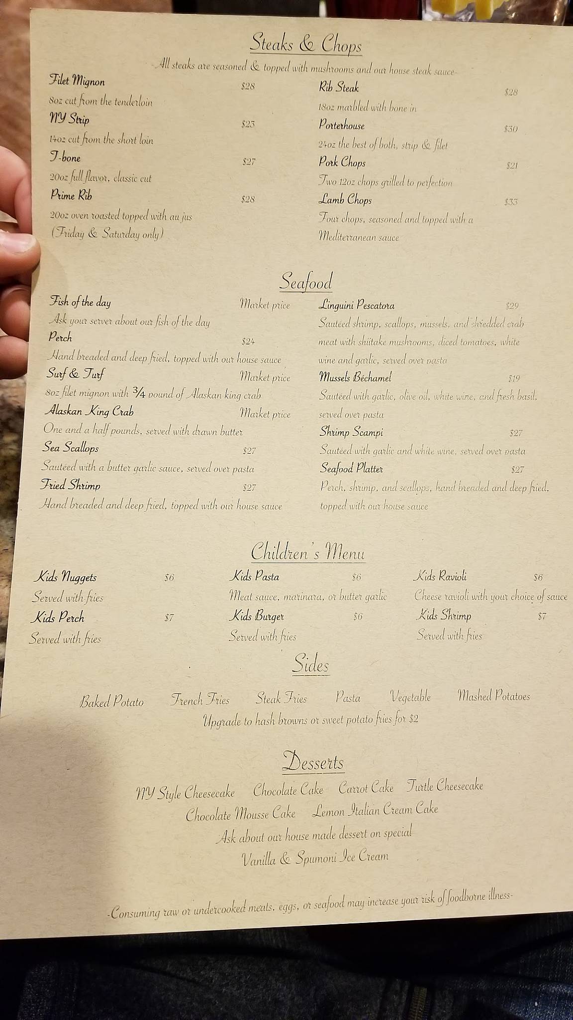 Menu at Angelo's Chop House steakhouse, Monroe