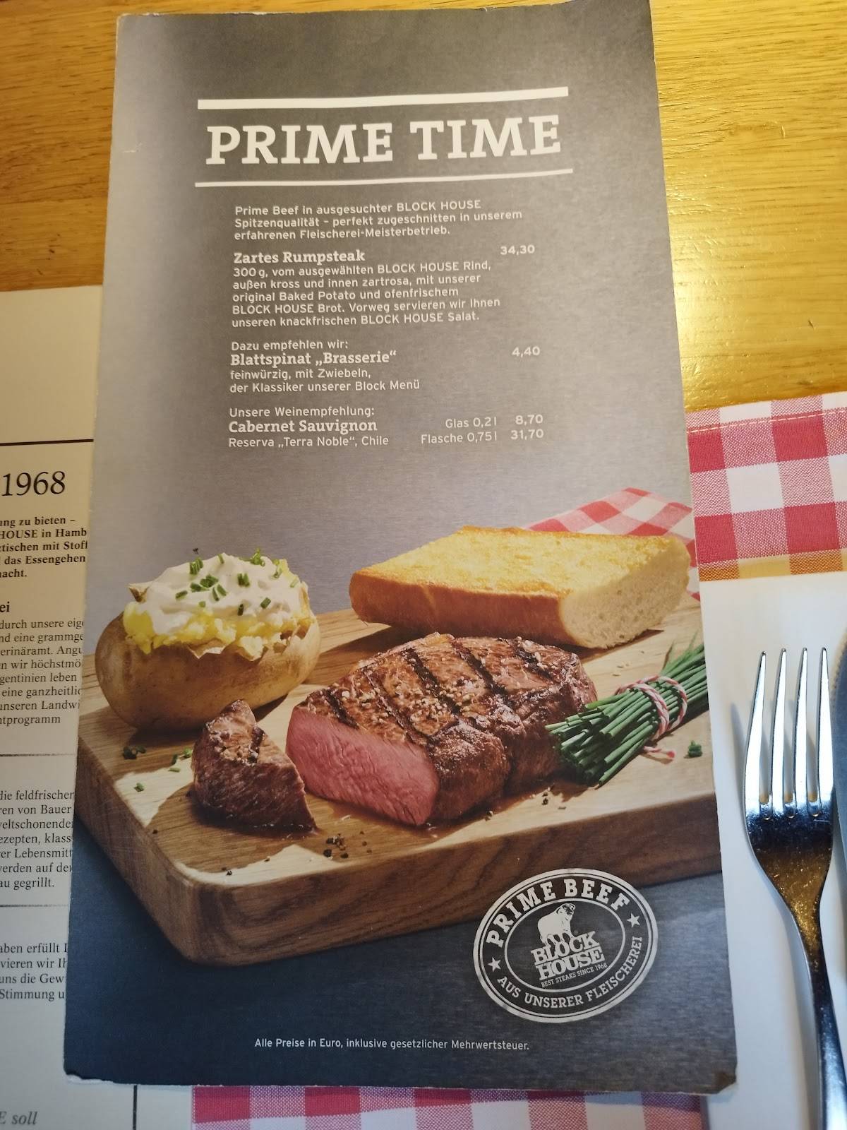 Menu at Block House Nürnberg steakhouse, Nuremberg