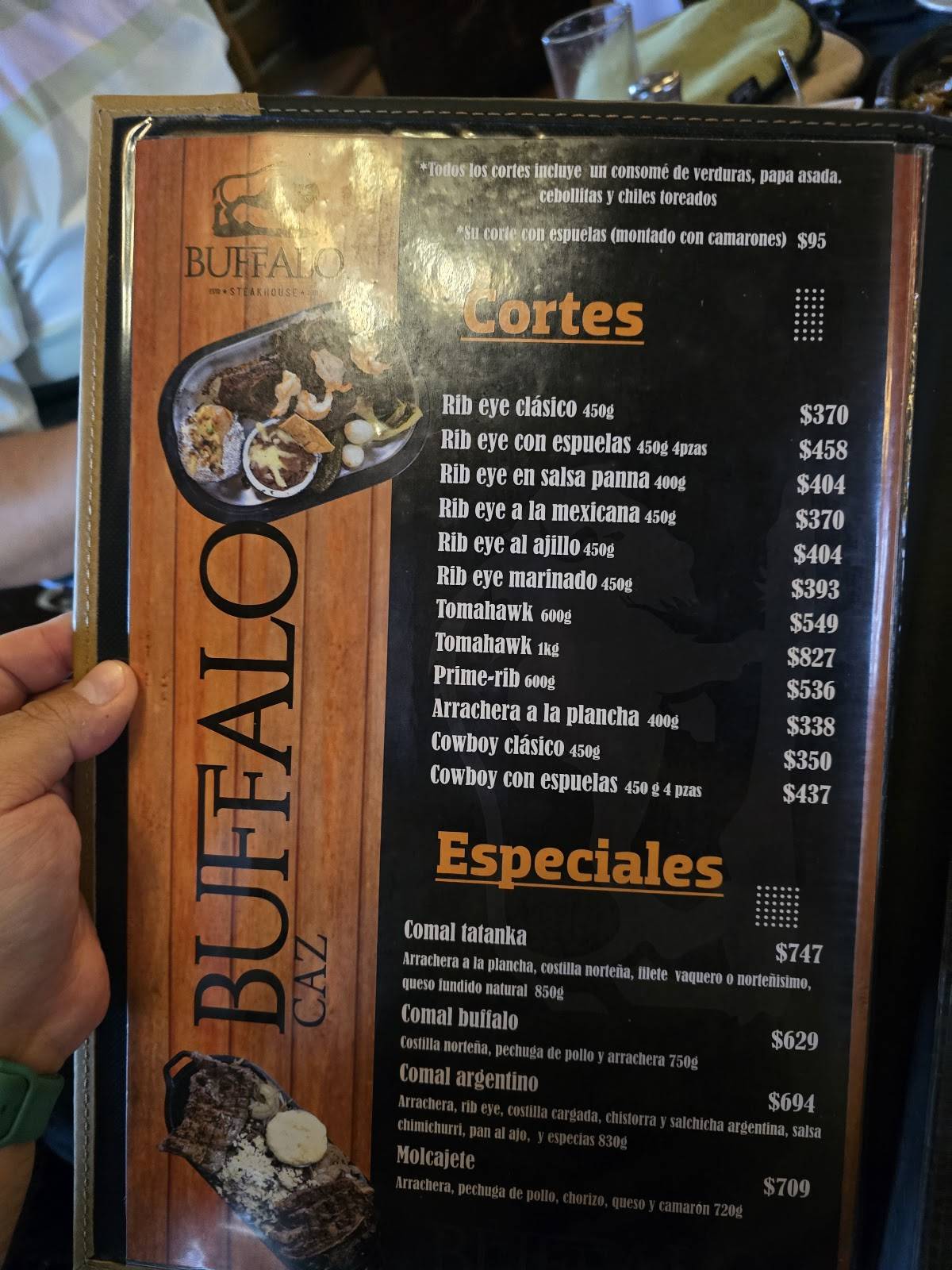 Carta de Buffalo Steakhouse, Ciudad Cuauhtemoc