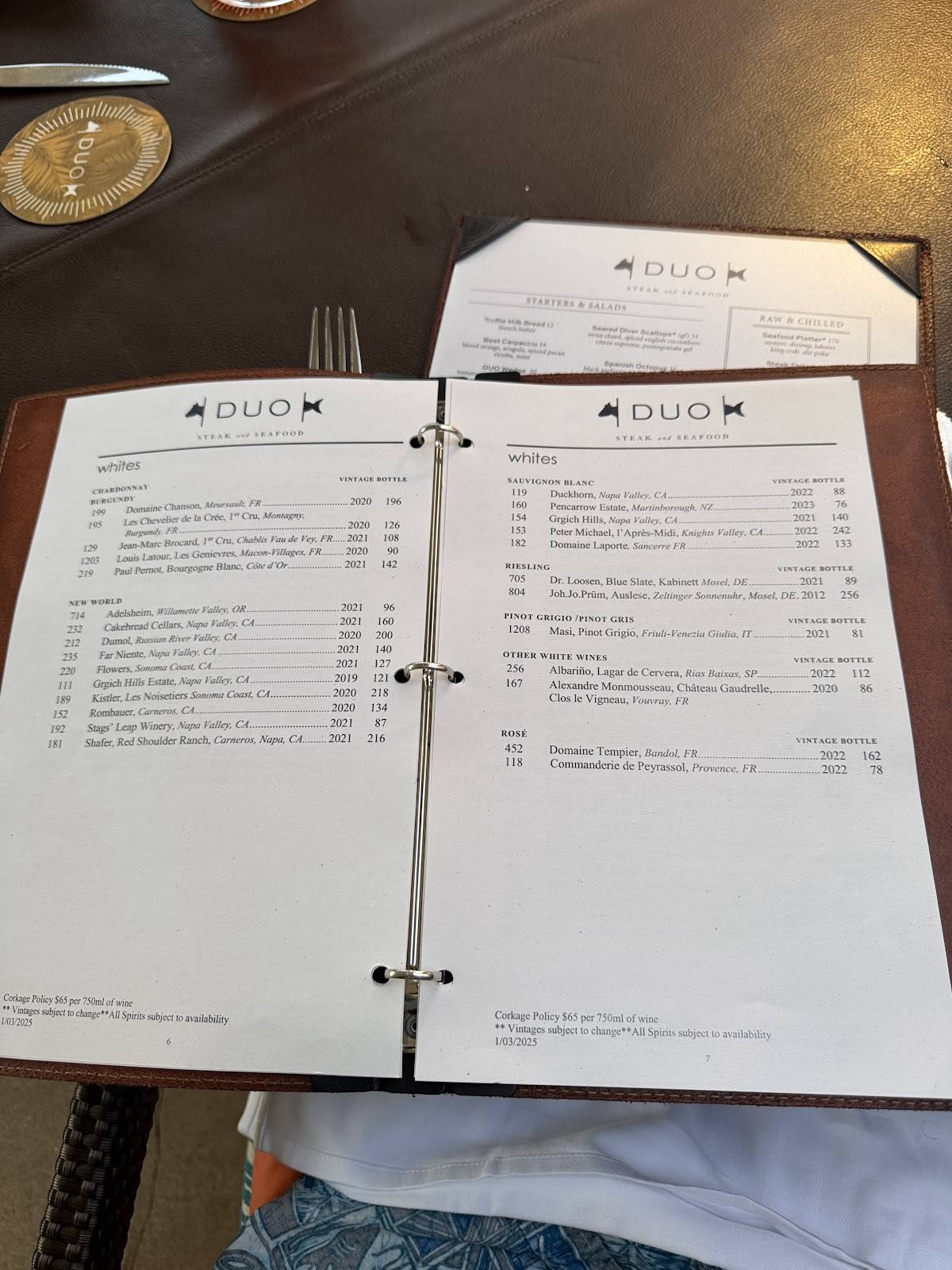 Menu at DUO Steak & Seafood steakhouse, Kihei