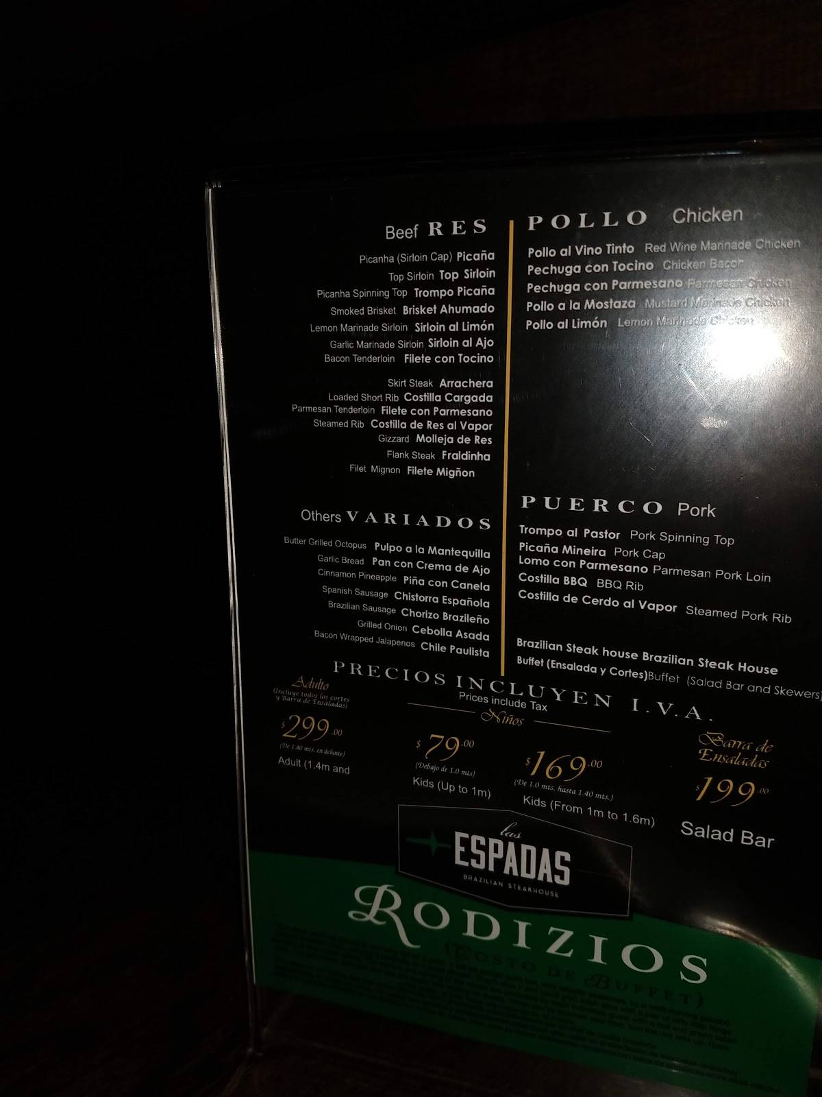 Carta de Las Espadas - Brazilian Steakhouse, Ciudad Juarez, Av ...