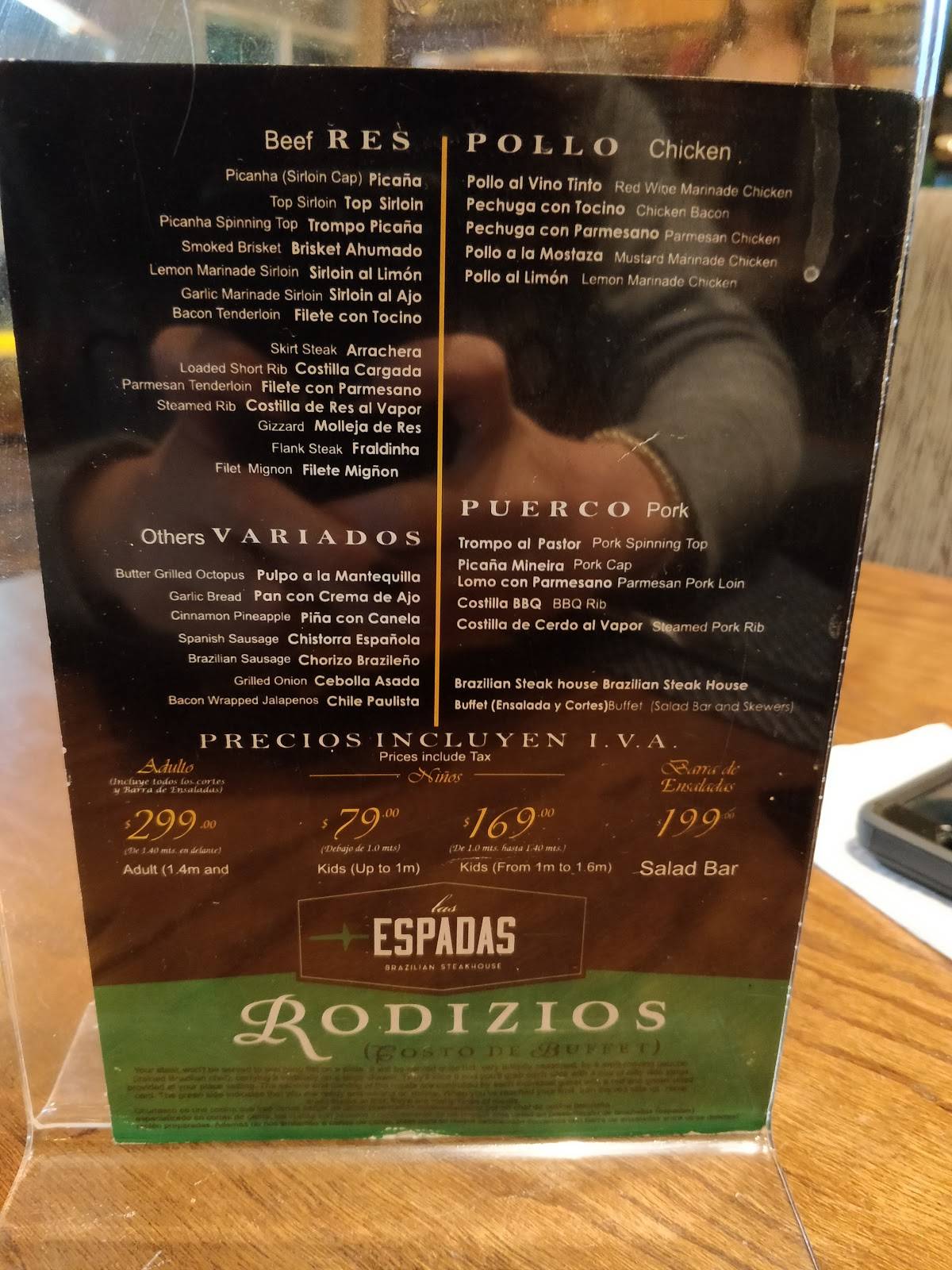 Carta de Las Espadas - Brazilian Steakhouse, Ciudad Juarez, Av ...